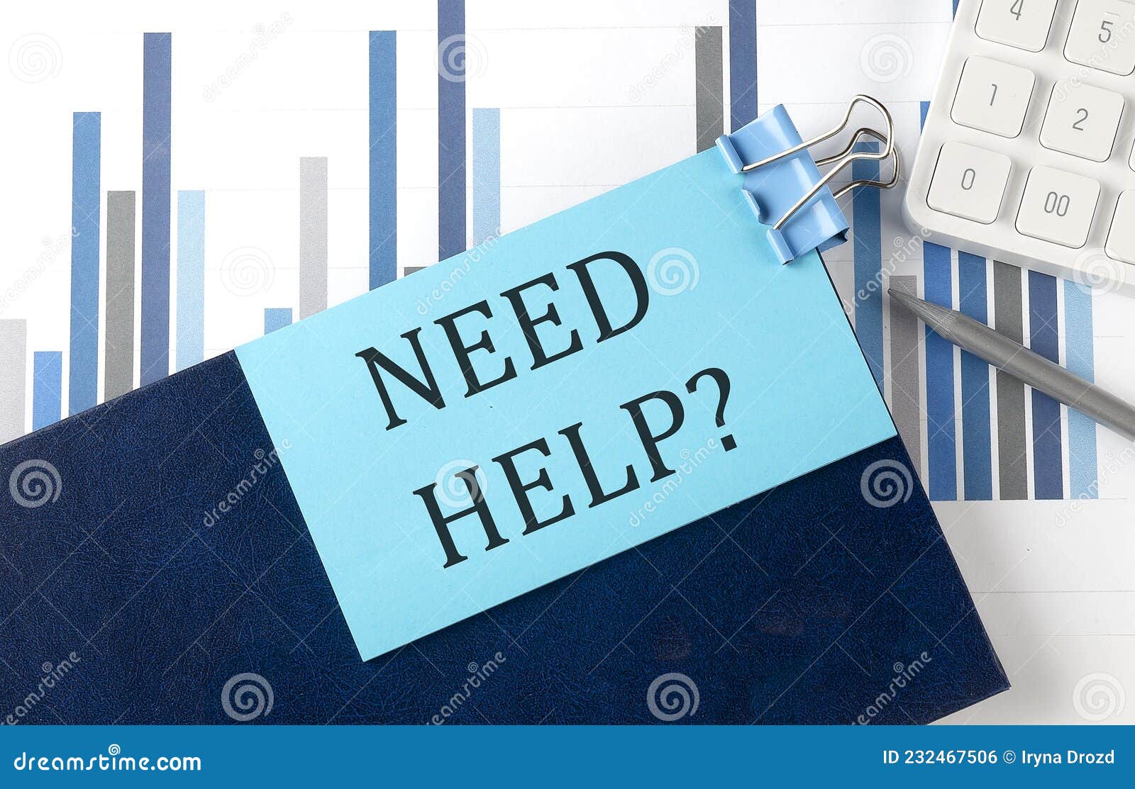 NEED HELP on Sticky Note on Notebook on Chart Background Stock Photo ...