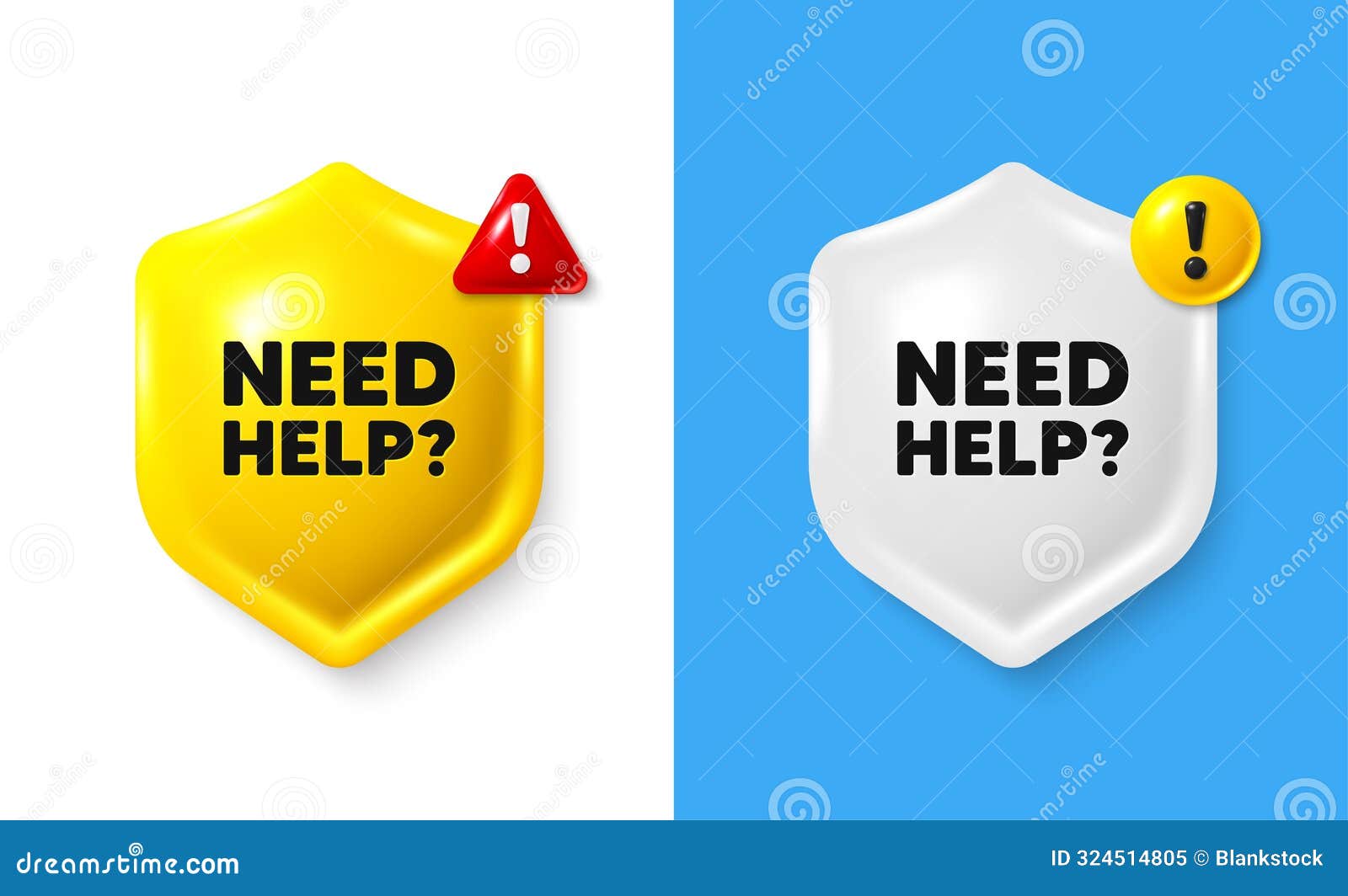 Need Help Symbol. Support Service Sign. Shield 3d Banner with Text Box ...