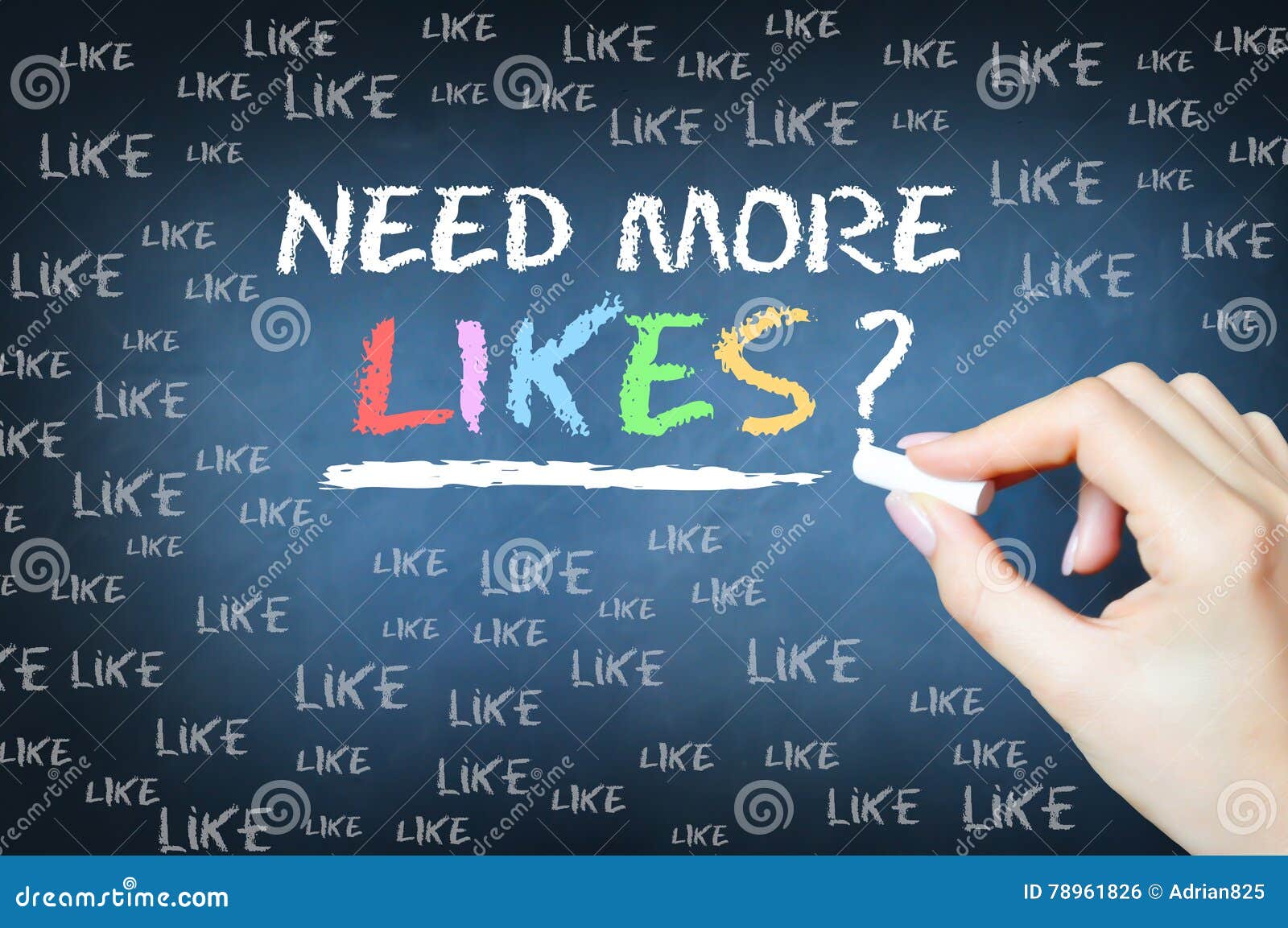Need More Likes Text by Hand Writing with Chalk Stock Photo - Image of ...