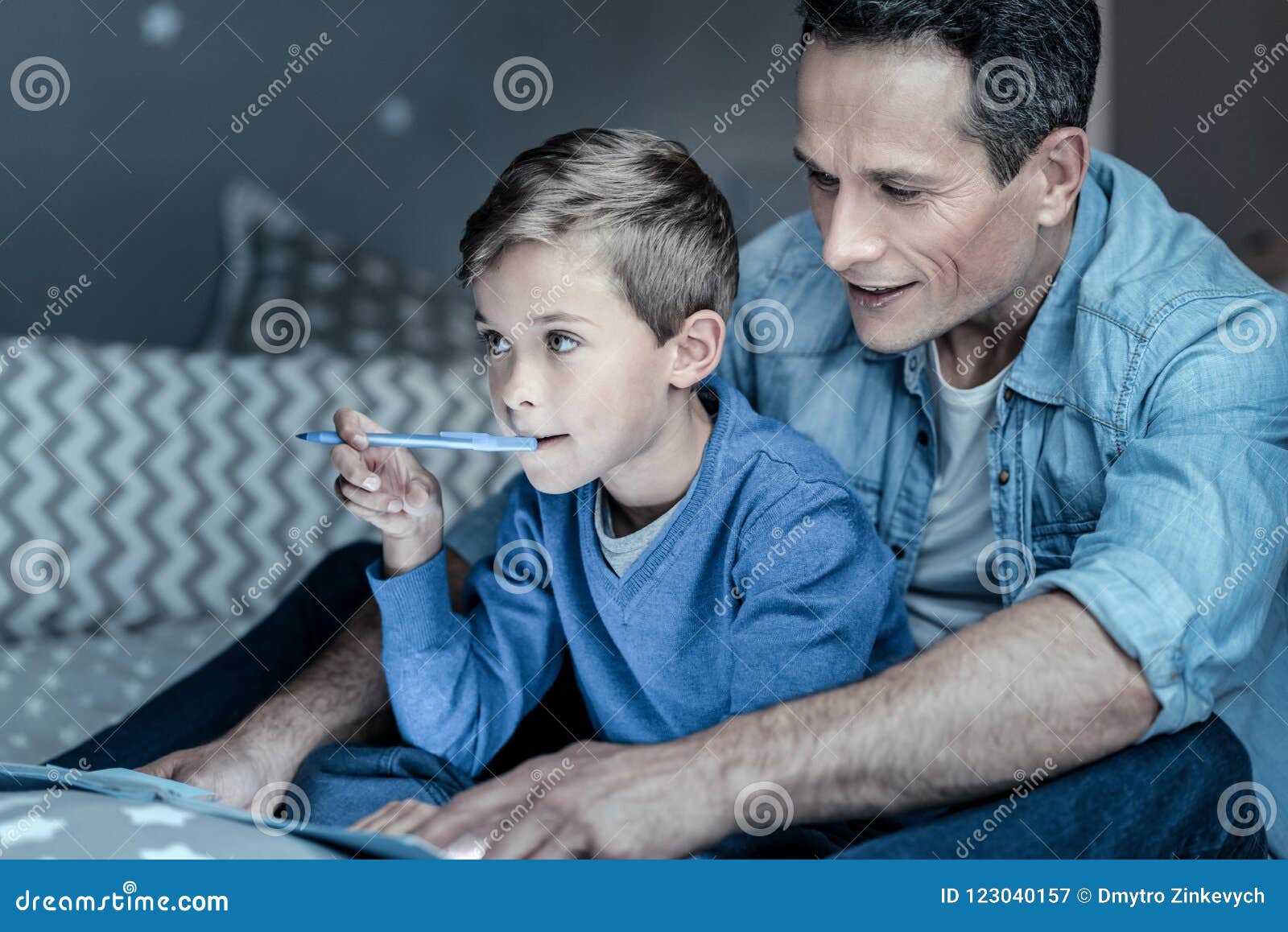 Little Boy Being Deep in Thoughts Stock Image - Image of parent, home ...