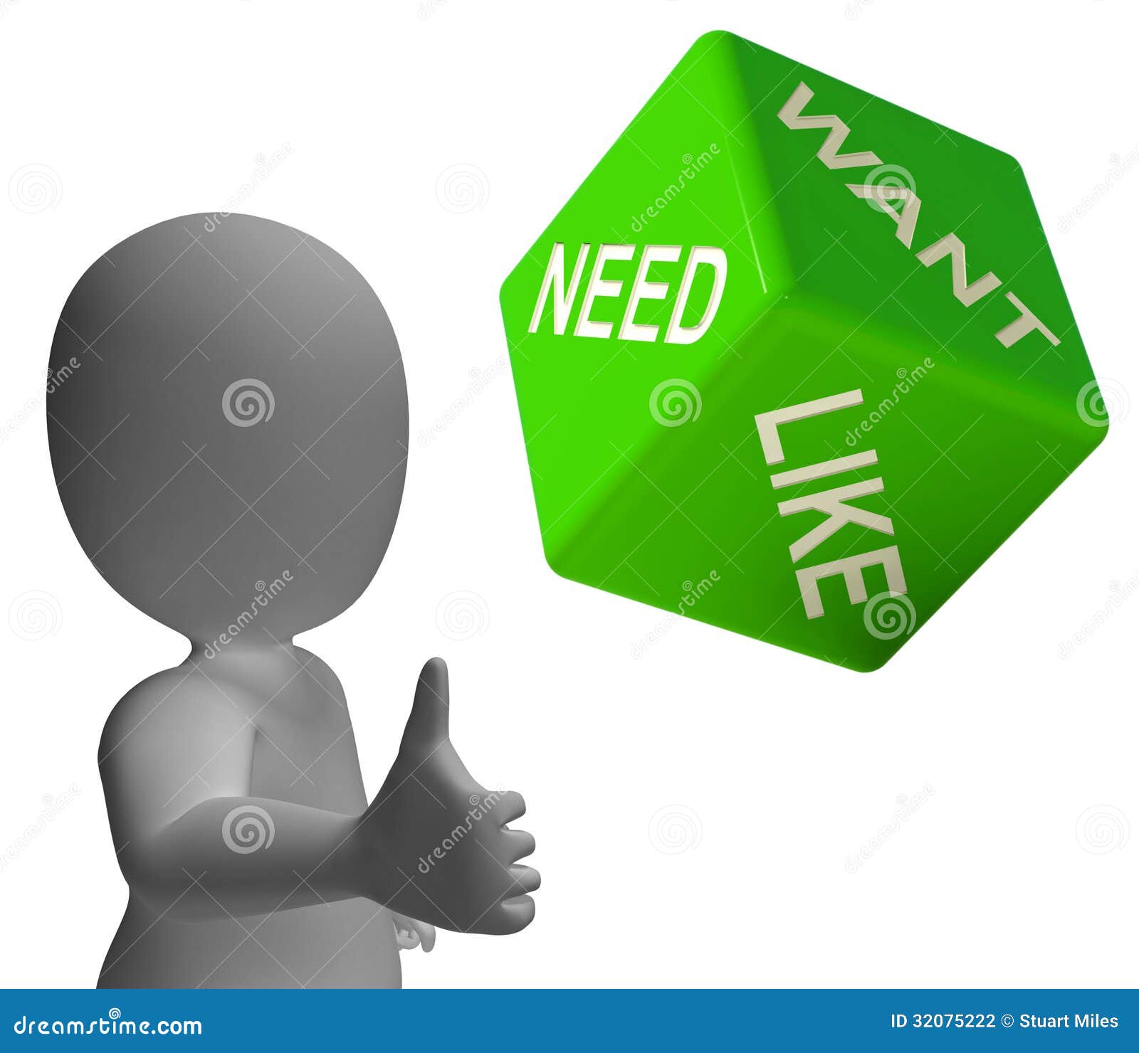 Need Want and Like Dice Showing Yearning Stock Illustration ...