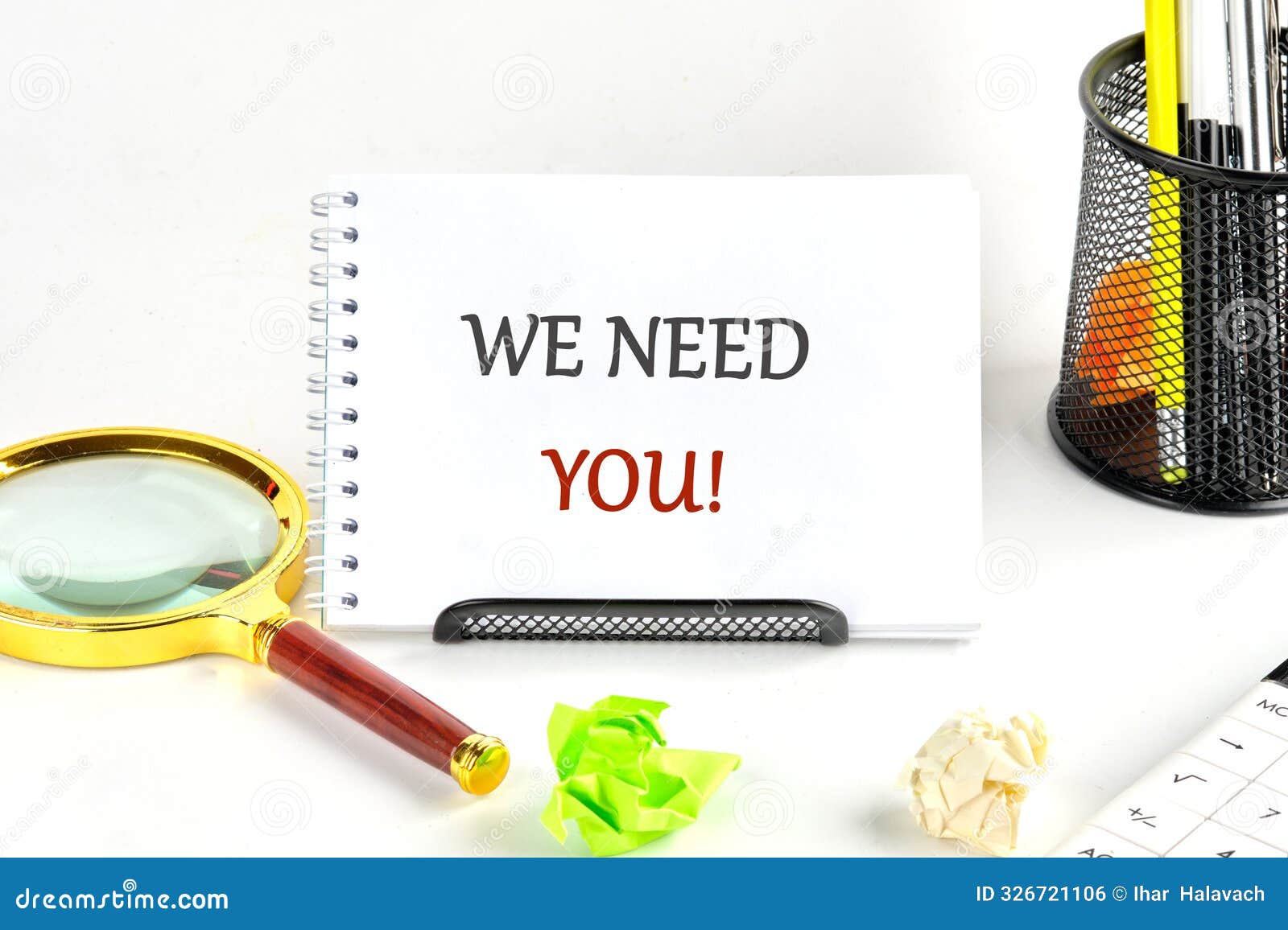 We Need You Text Written on a Blank Sheet of a Desk Notebook Stock ...