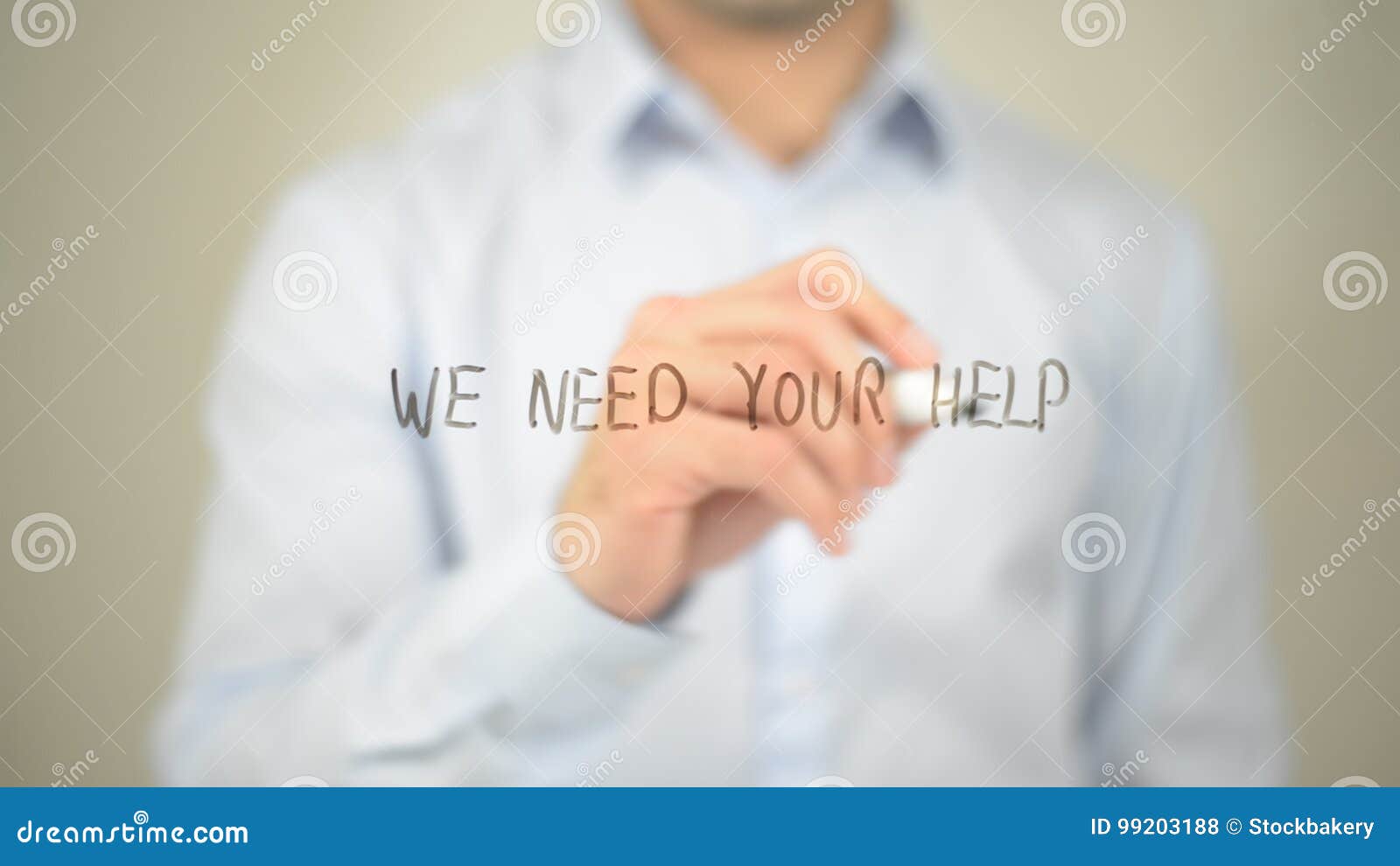 We Need Your Help, Man Writing on Transparent Screen Stock Photo ...