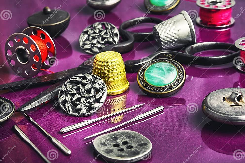 Needle,button and thread stock image. Image of color - 88365245