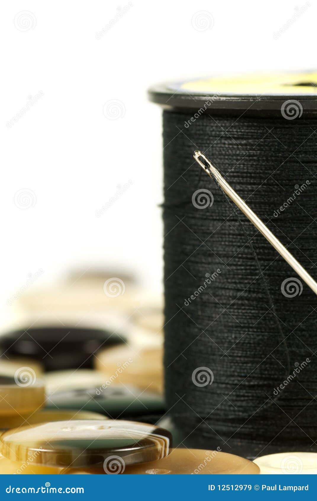 Needle, cotton and buttons stock image. Image of button - 12512979