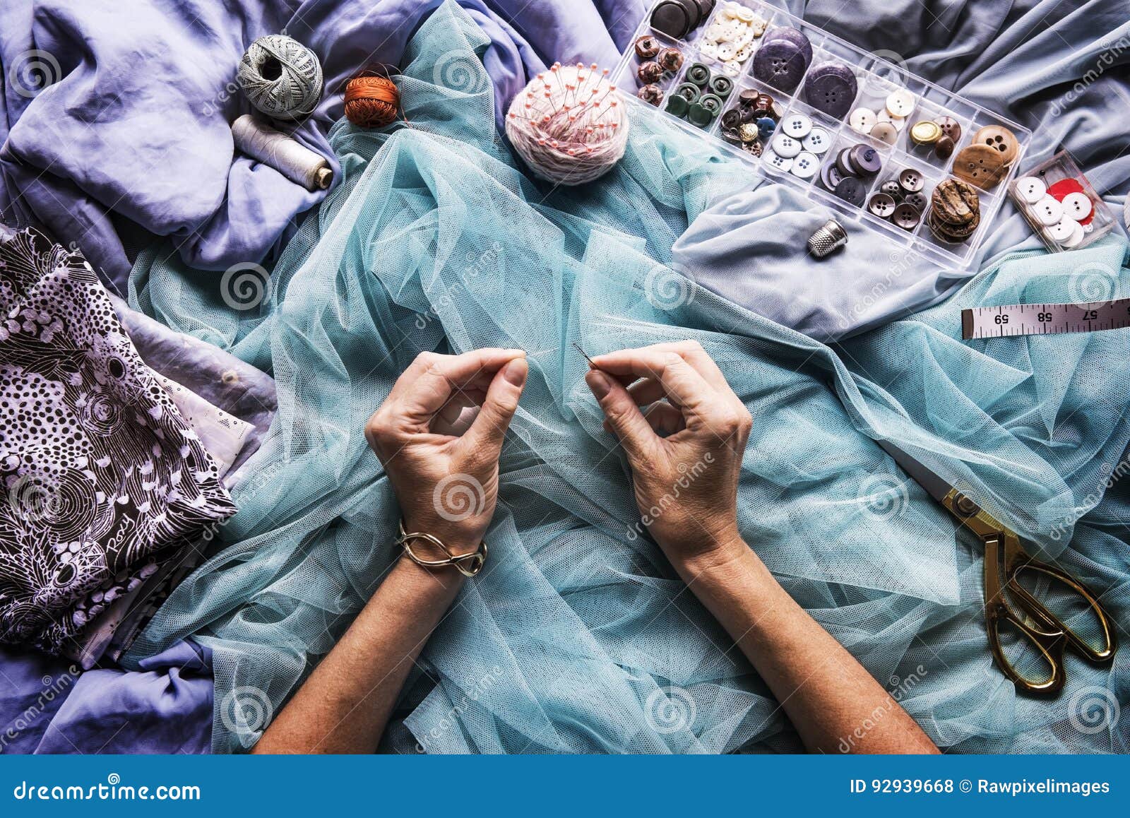 Needle Cotton Yarn Sewing Thread Fabric Stock Photo - Image of textile ...