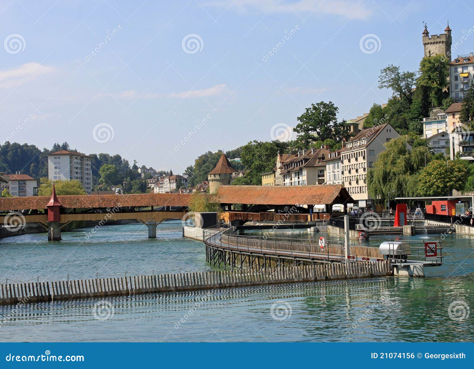 Needle Dam and Mill Bridge, River Reuss, Lucerne. Stock Photo - Image ...