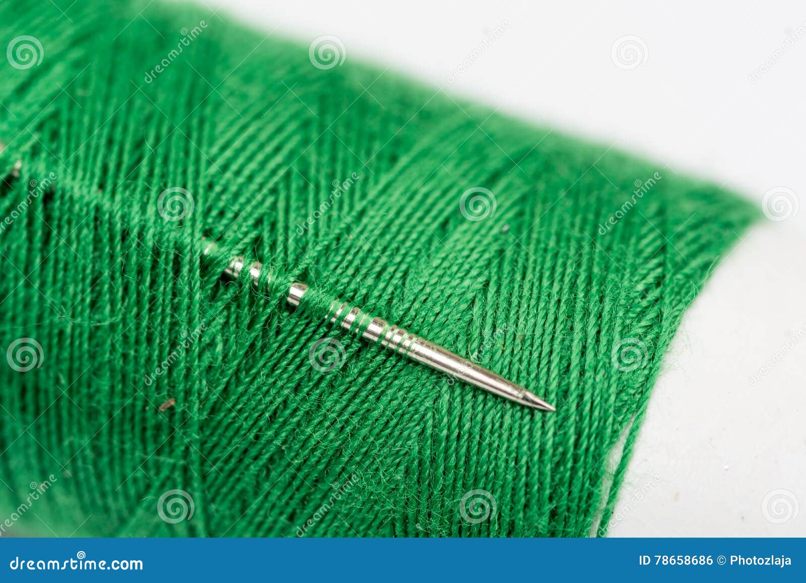 Needle Head on the Green Thread Over White Background Stock Photo ...