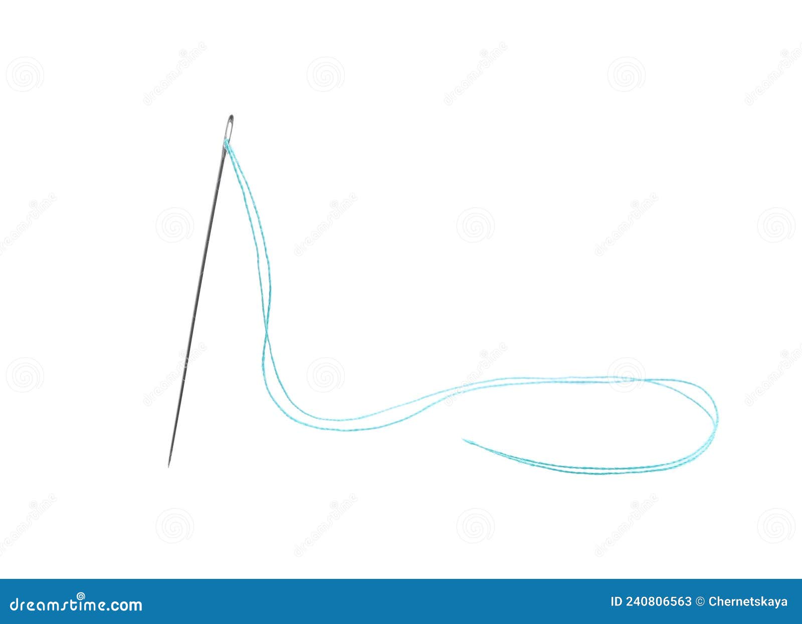 Needle with Light Blue Sewing Thread on White Background Stock Image ...