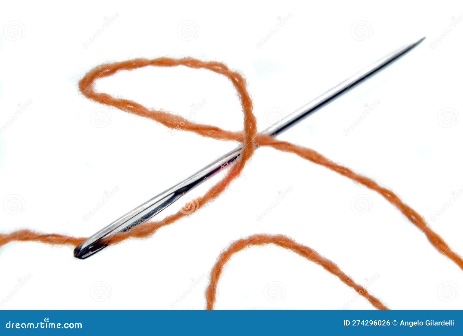 Needle with Orange Wool Thread on White Stock Illustration ...