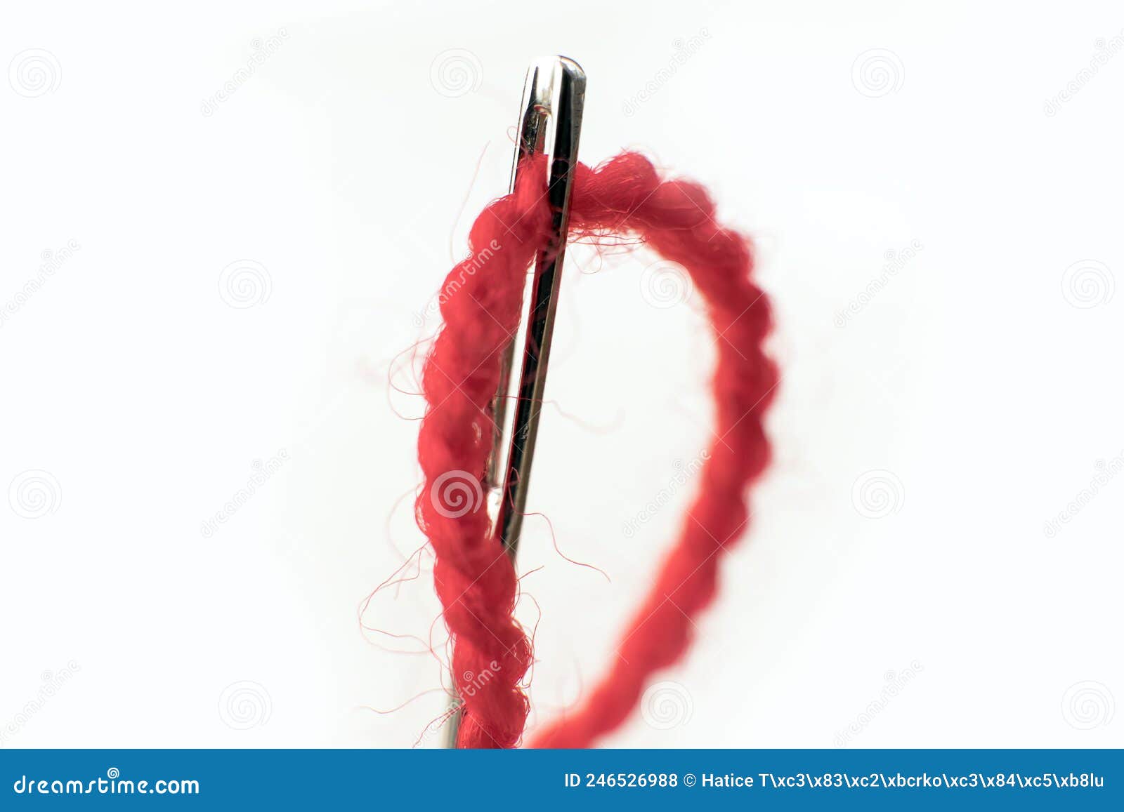 Needle with Red Thread. Macrophoto Stock Photo - Image of machine ...