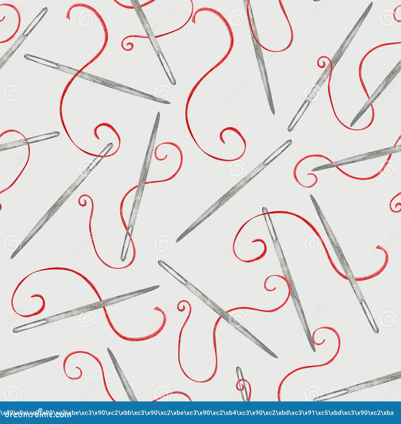 Needle and Red Thread Watercolor Seamless Pattern Stock Illustration ...