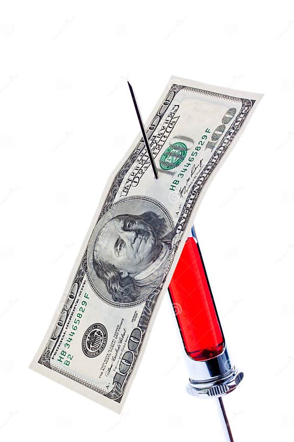 Needle and Syringe with a Dollar Bill Stock Photo - Image of medical ...