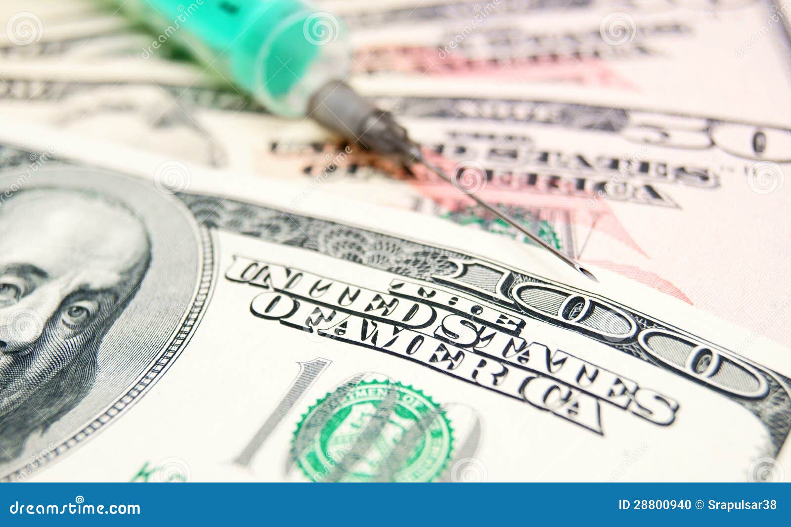Needle, syringe on money. stock photo. Image of background - 28800940