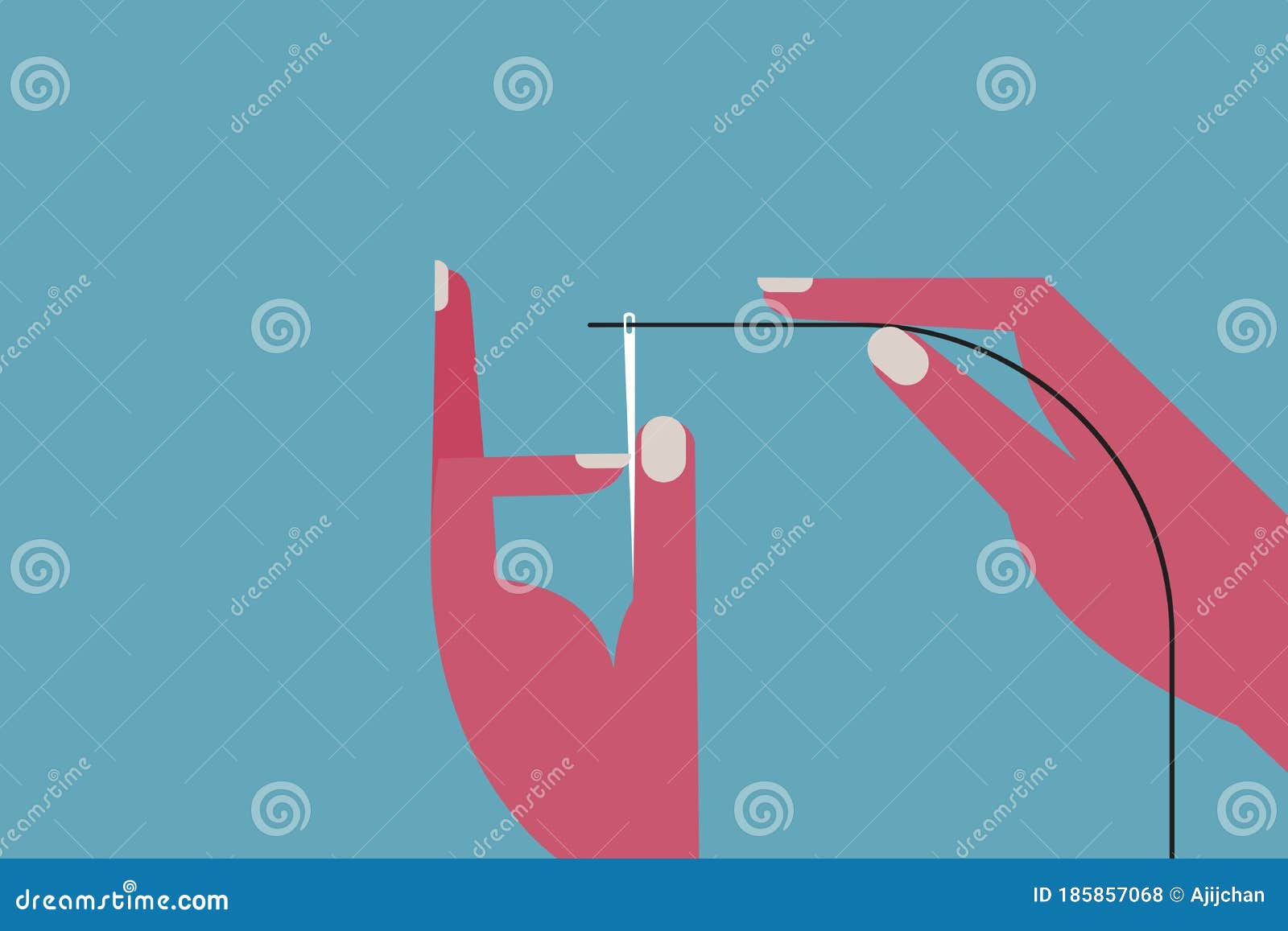 Hands threading a needle stock vector. Illustration of hobby - 185857068