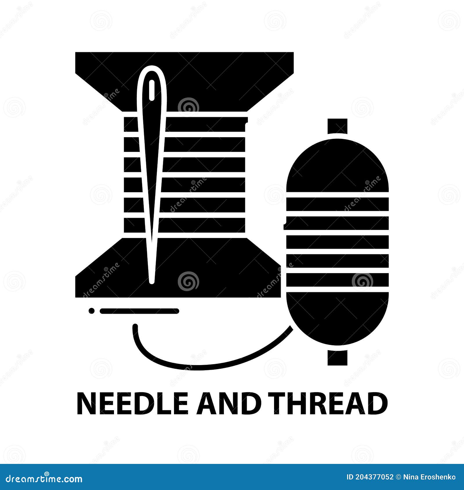 Needle and Thread Icon, Black Vector Sign with Editable Strokes ...