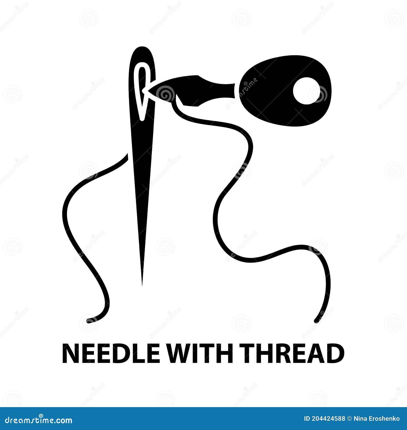 Needle with Thread Icon, Black Vector Sign with Editable Strokes ...
