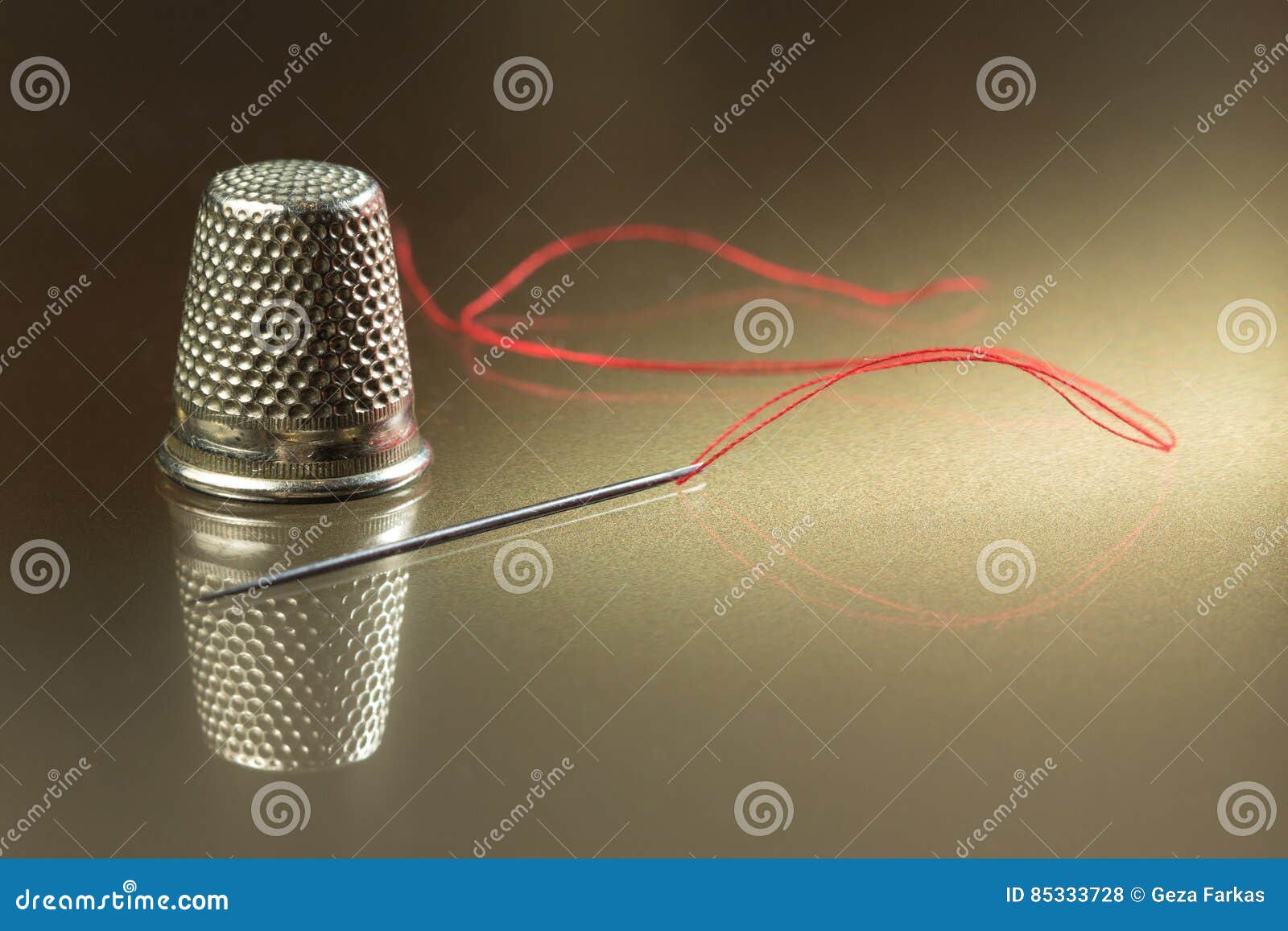 Needle, Thread and Red Thimble Stock Photo - Image of hobbi, cotton ...