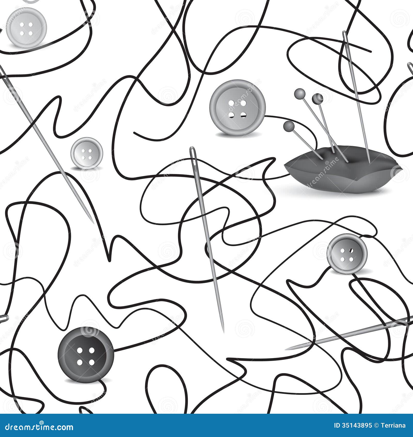 Needle and Thread Seamless Pattern. Stock Illustration - Illustration ...