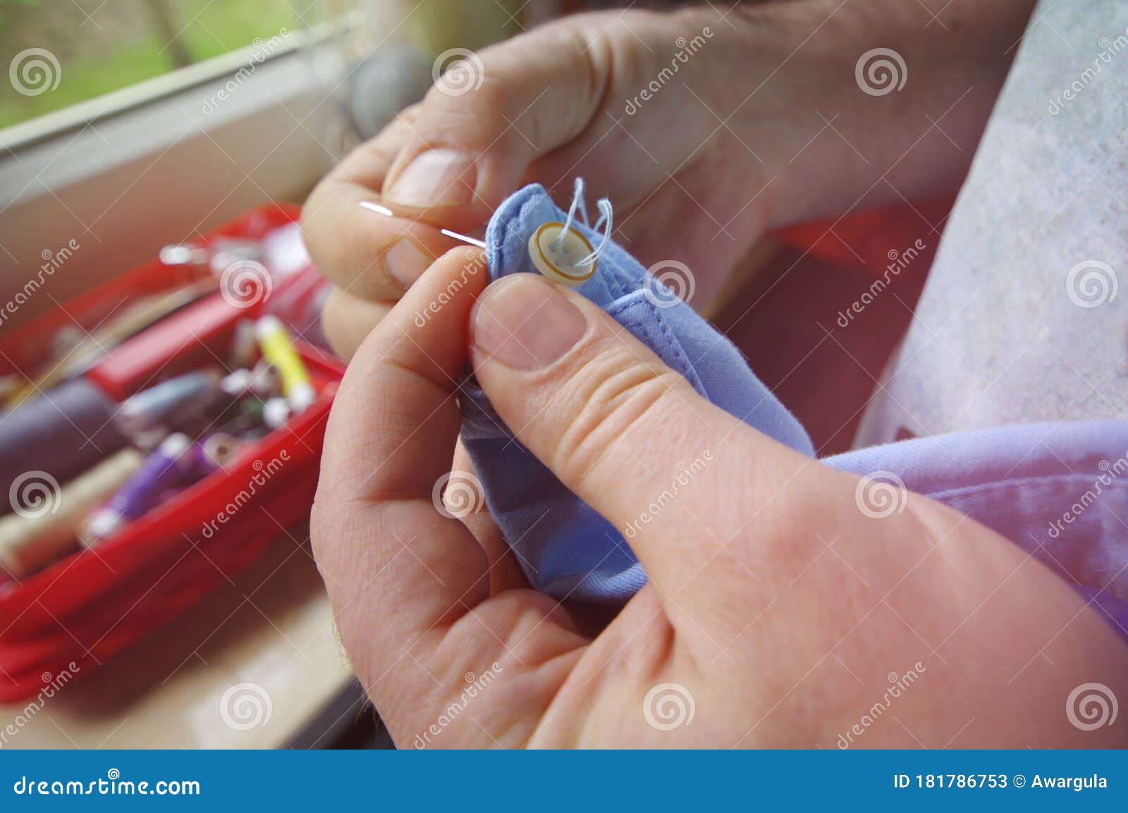 Needle and Thread in the Tailor Hand Stock Image - Image of manual ...
