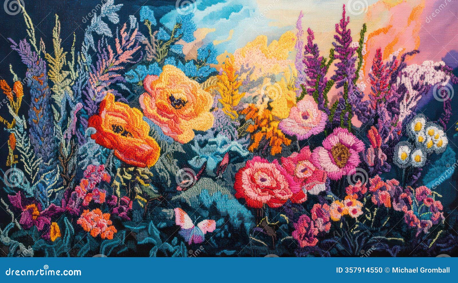 Needlepoint Artwork Created with Generative AI. Very Colorful Work with ...