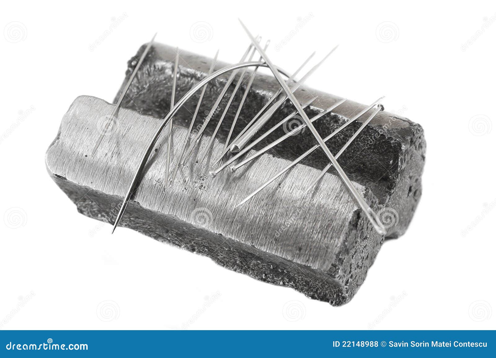 Needles on a Magnet Isolated White Stock Photo - Image of load, clothes ...