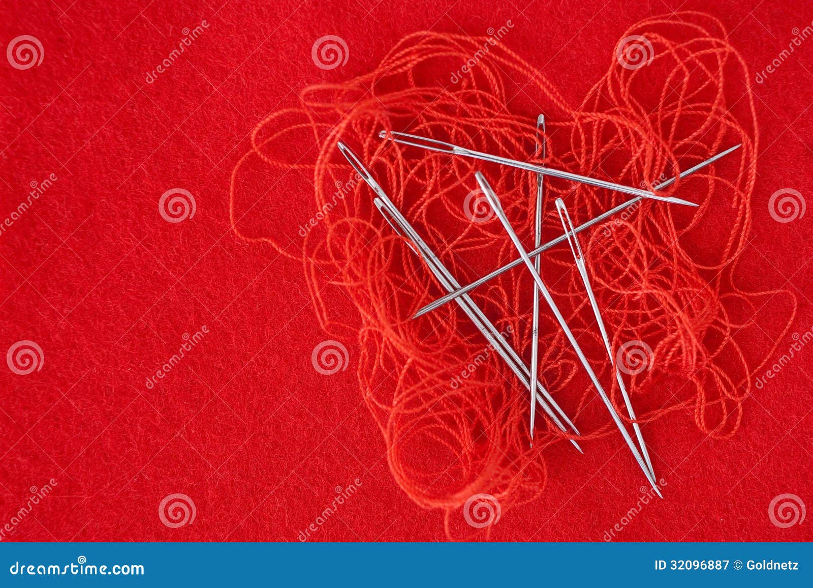 Needles and red thread stock image. Image of fabric, label - 32096887