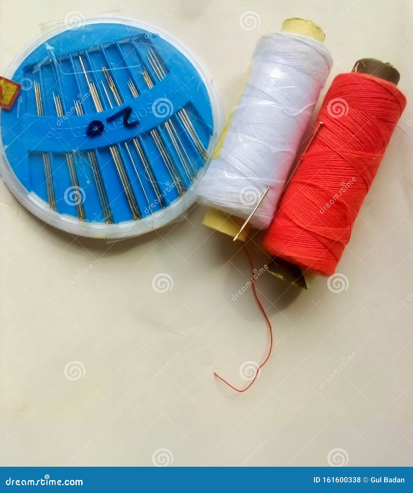 Needles and Thread White and Red Sewing Objects Stock Photo - Image of ...
