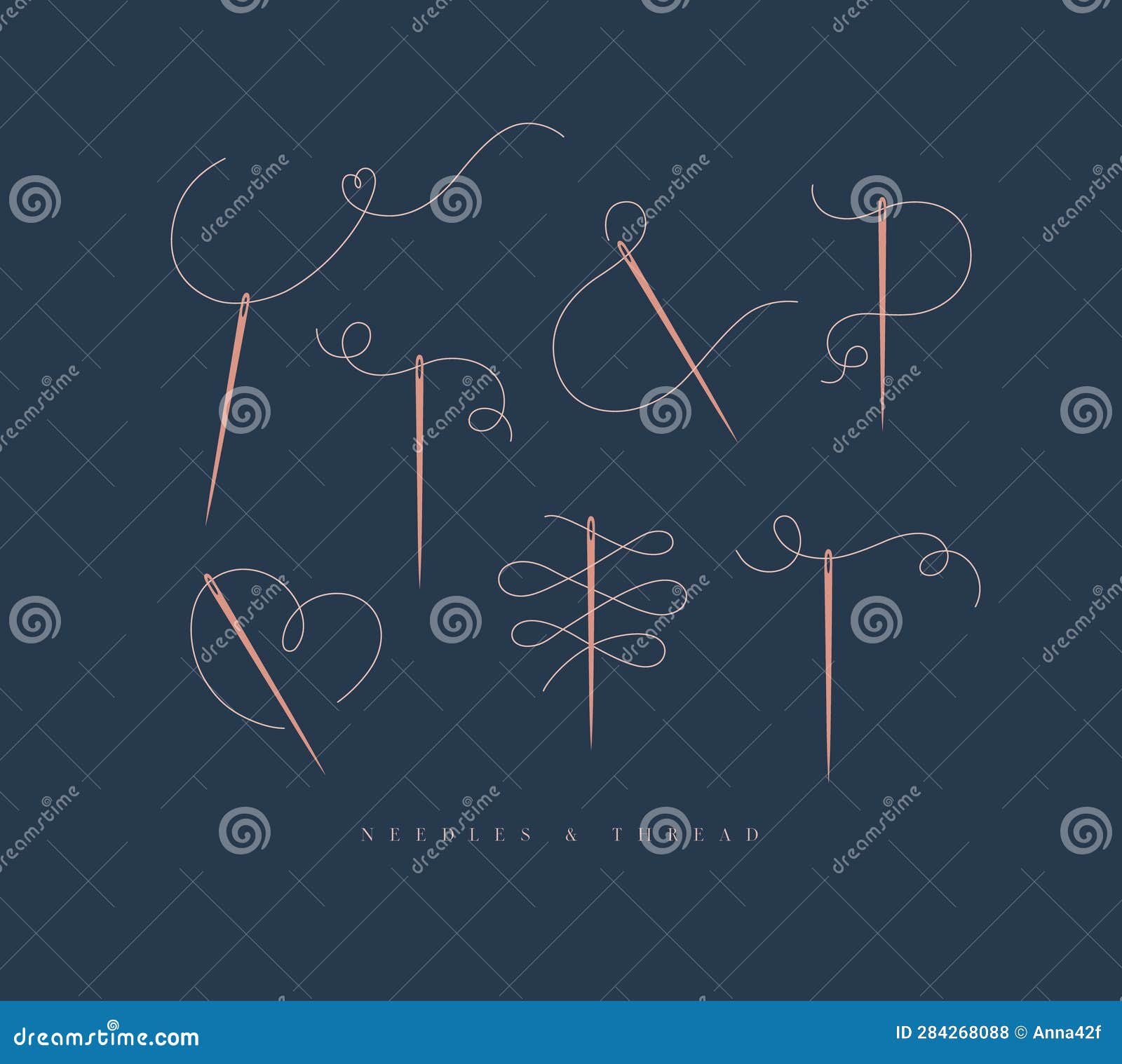 Needles and Threads Collection Blue Stock Vector - Illustration of seam ...