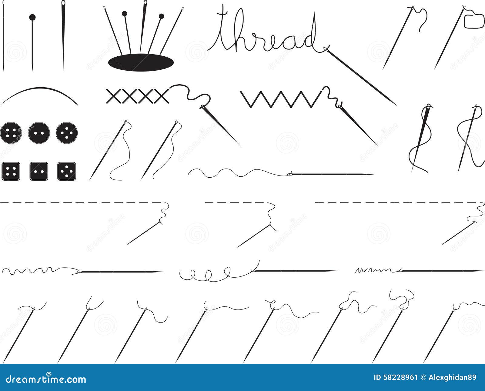 Needles and threads stock vector. Illustration of work - 58228961