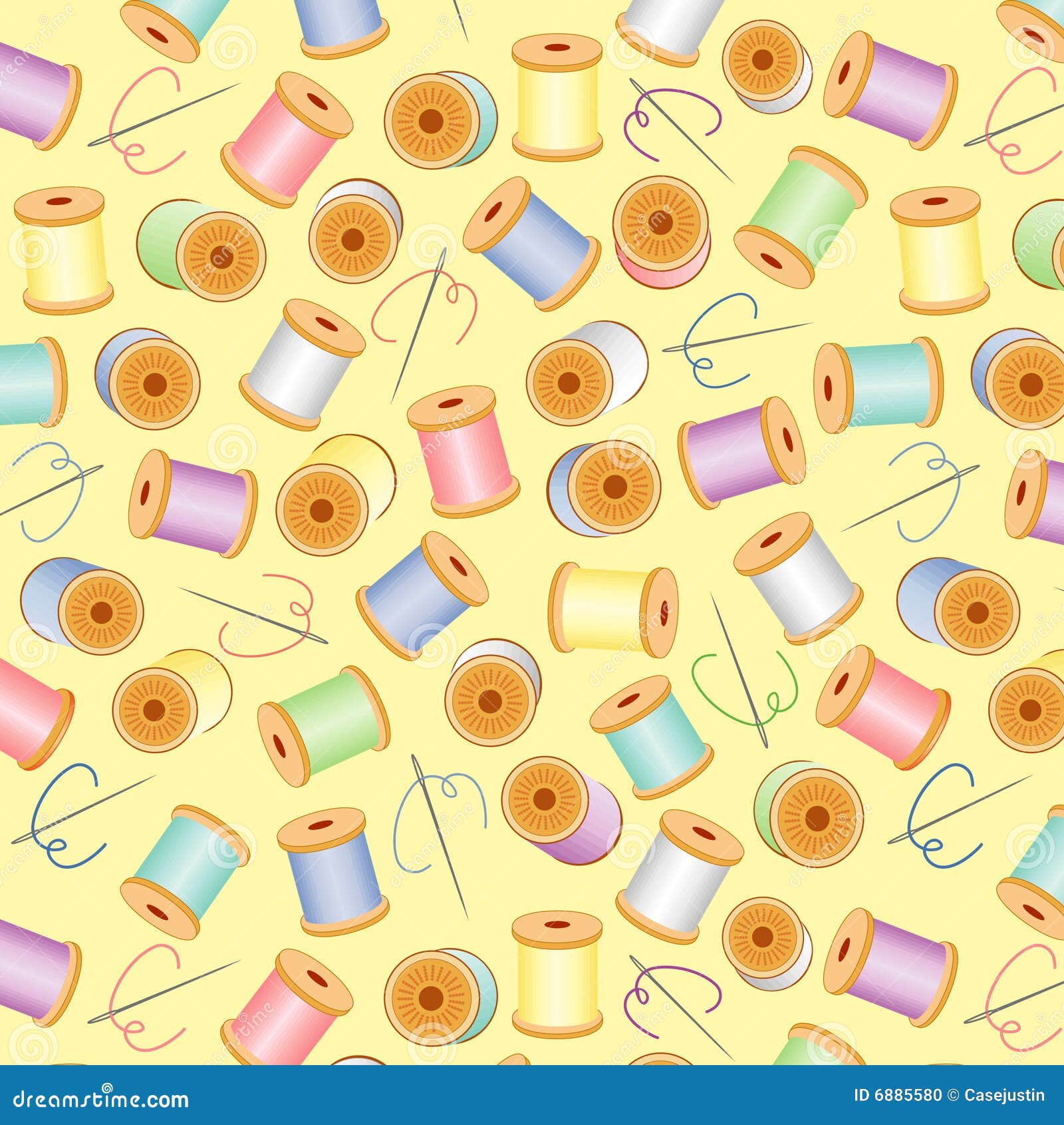 Needles and Threads Seamless Background, Pastels, Yellow Stock Vector ...