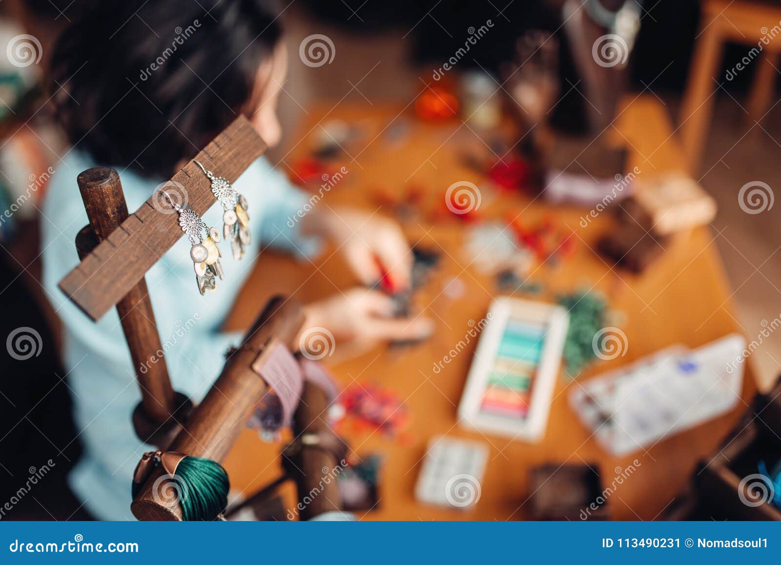 Needlework Tools, Master at Workplace in Workshop Stock Image - Image ...