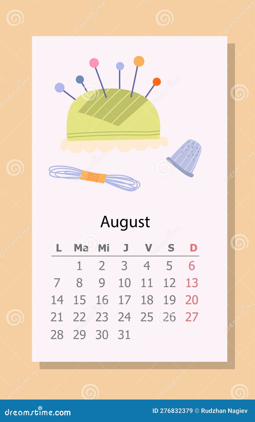 Calendar August 2022. Potted Flower Sketch. Vector Indoor Plant In A ...