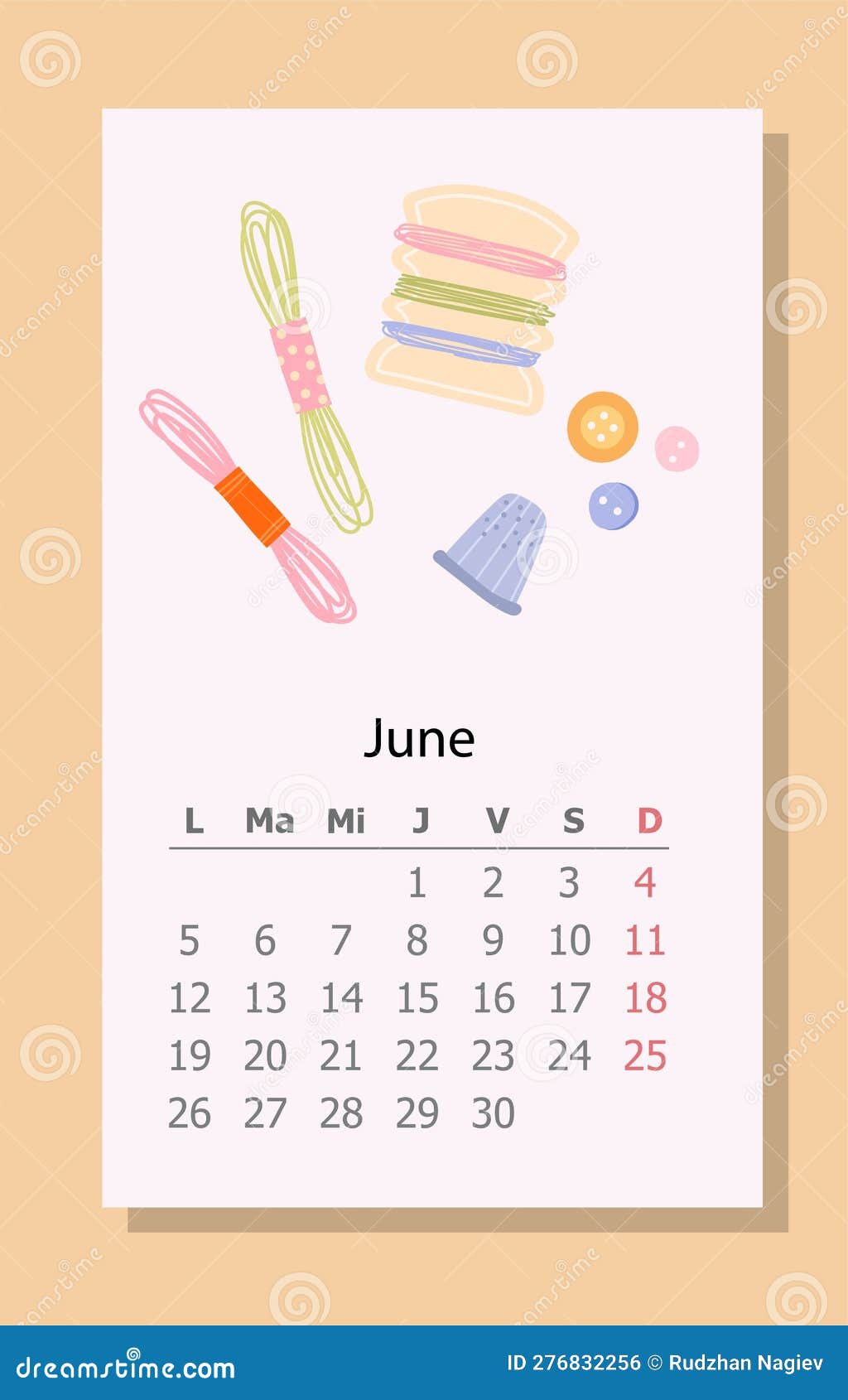 Calendar June 2022. Potted Gerbera Or Chamomile Sketch. Vector Indoor ...