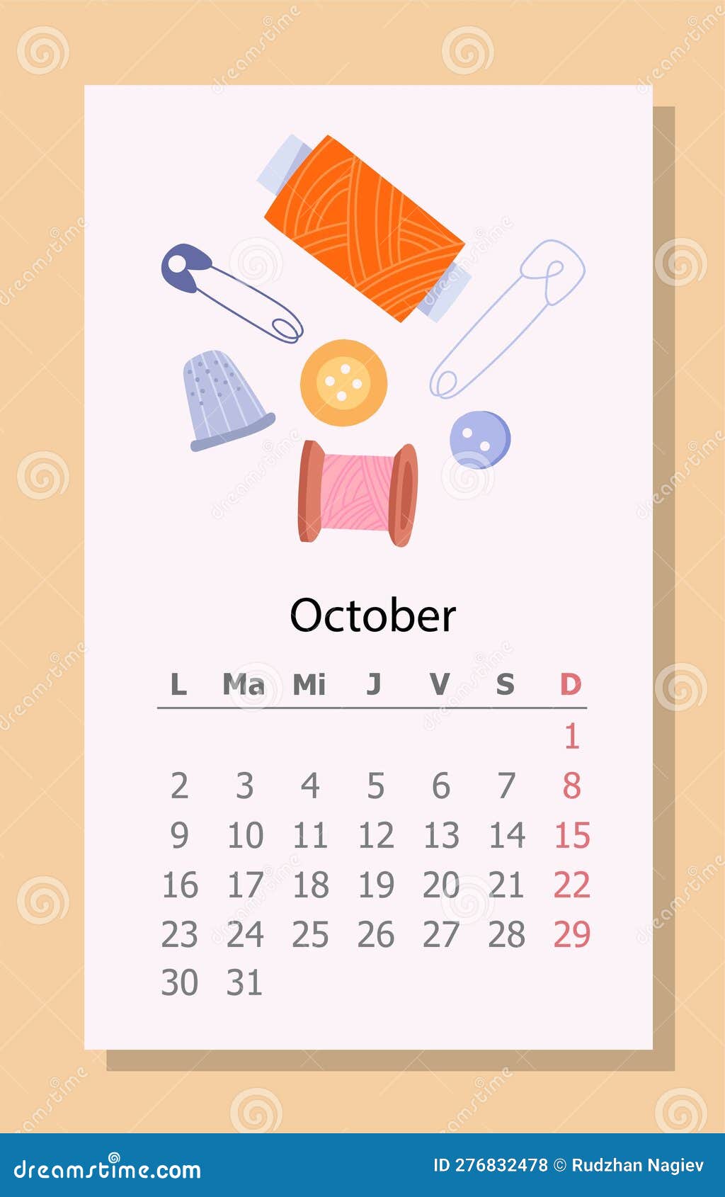 October 2023 Calendar Page. Vector Cartoon Illustration With Cute ...