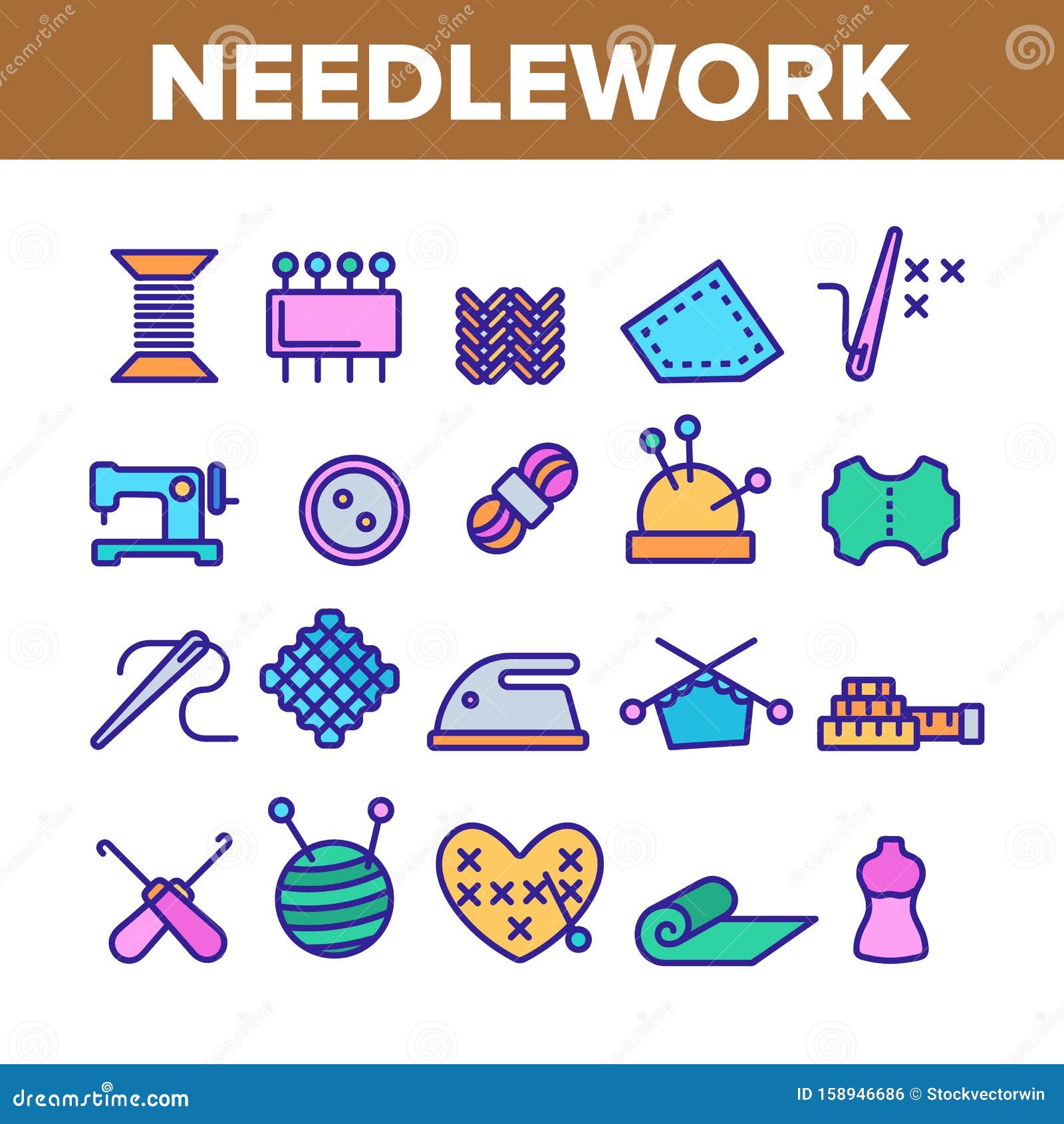 Needlework Collection Elements Icons Color Set Vector Stock Vector ...