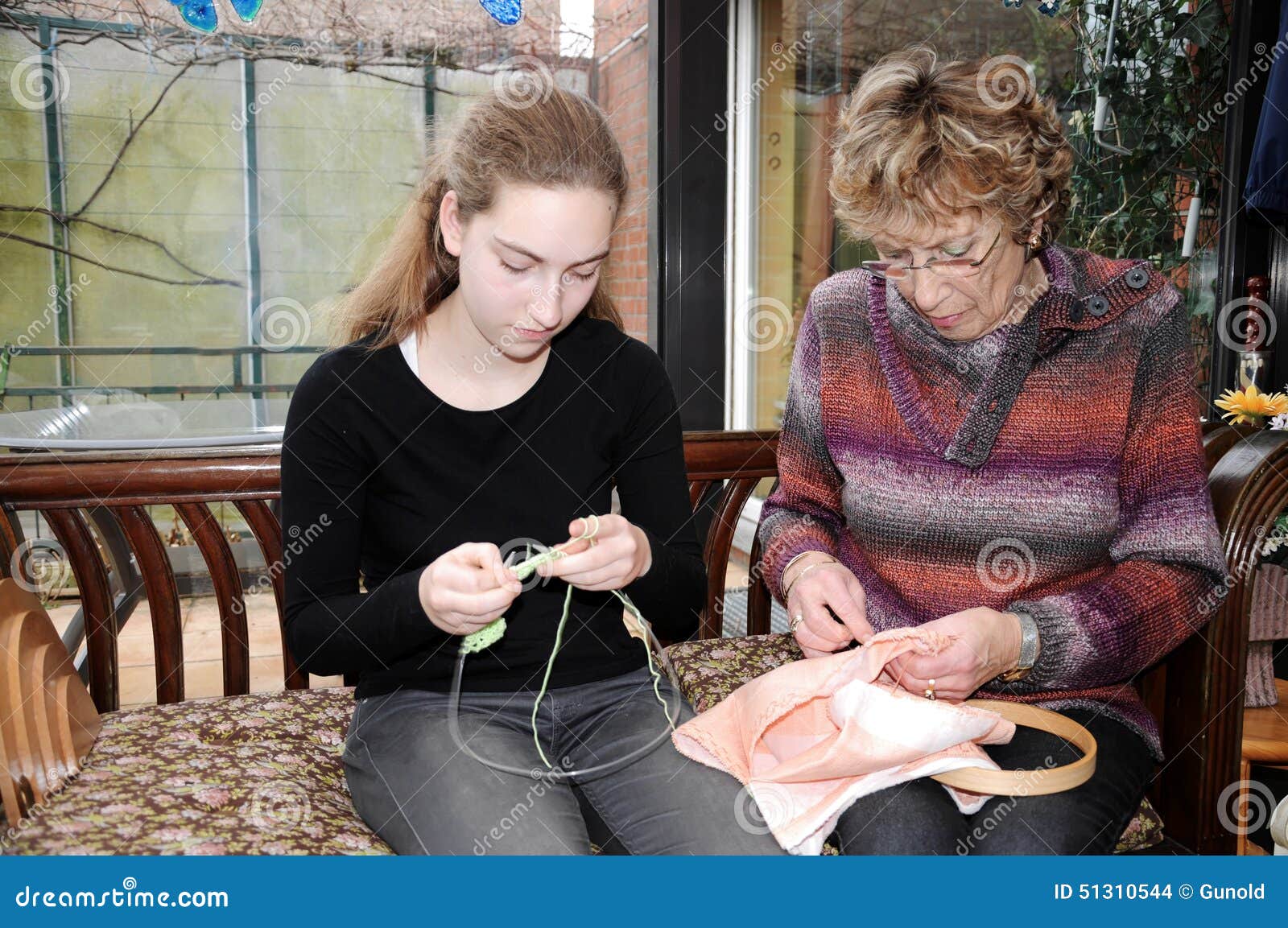Needlework stock photo. Image of girl, grandma, embroiderers - 51310544