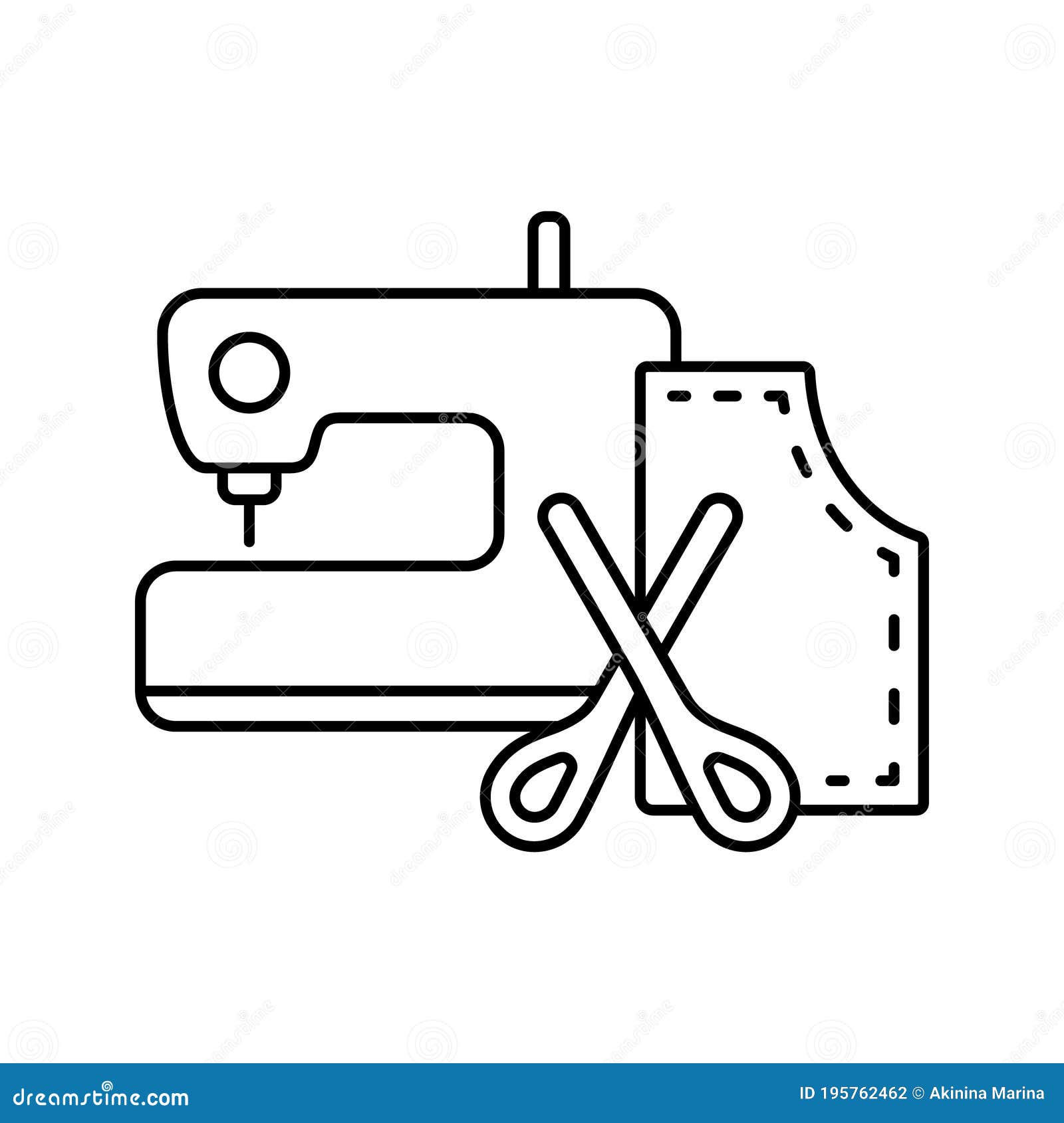Needlework Icon. Cartoon Sewing Machine, Scissors, Pattern. Linear ...