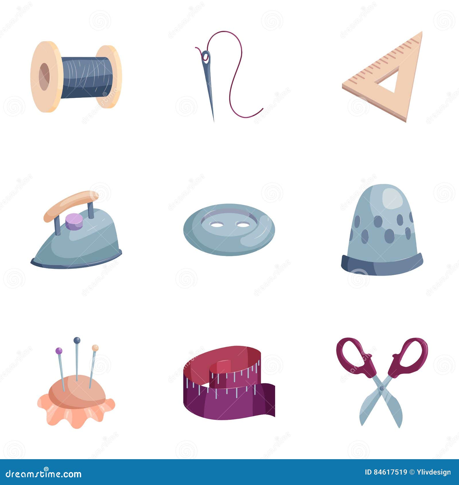 Needlework Icons Set, Cartoon Style Stock Vector - Illustration of ...