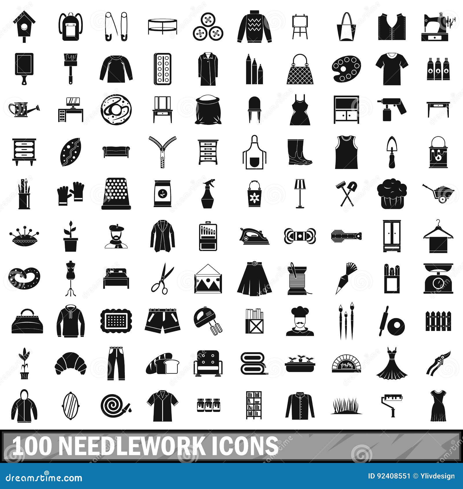 100 Needlework Icons Set Simple Style Stock Vector Illustration Of