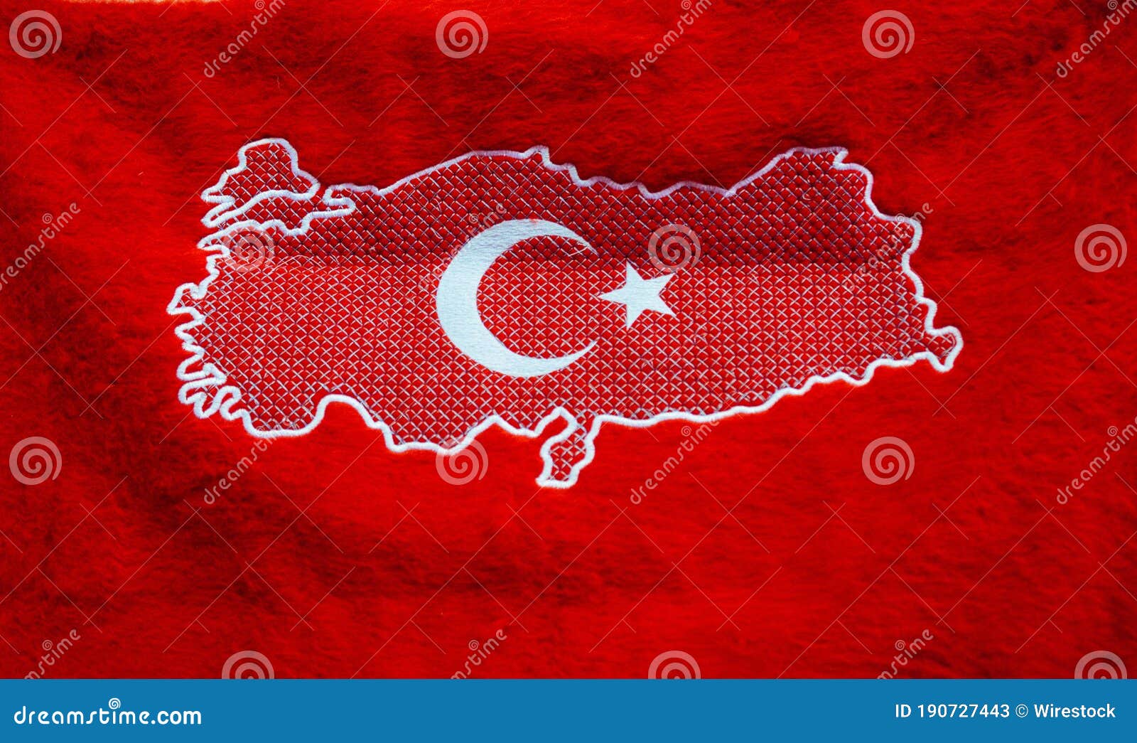 Needlework of the Map and Flag of Turkey on a Red Cloth Stock Image ...