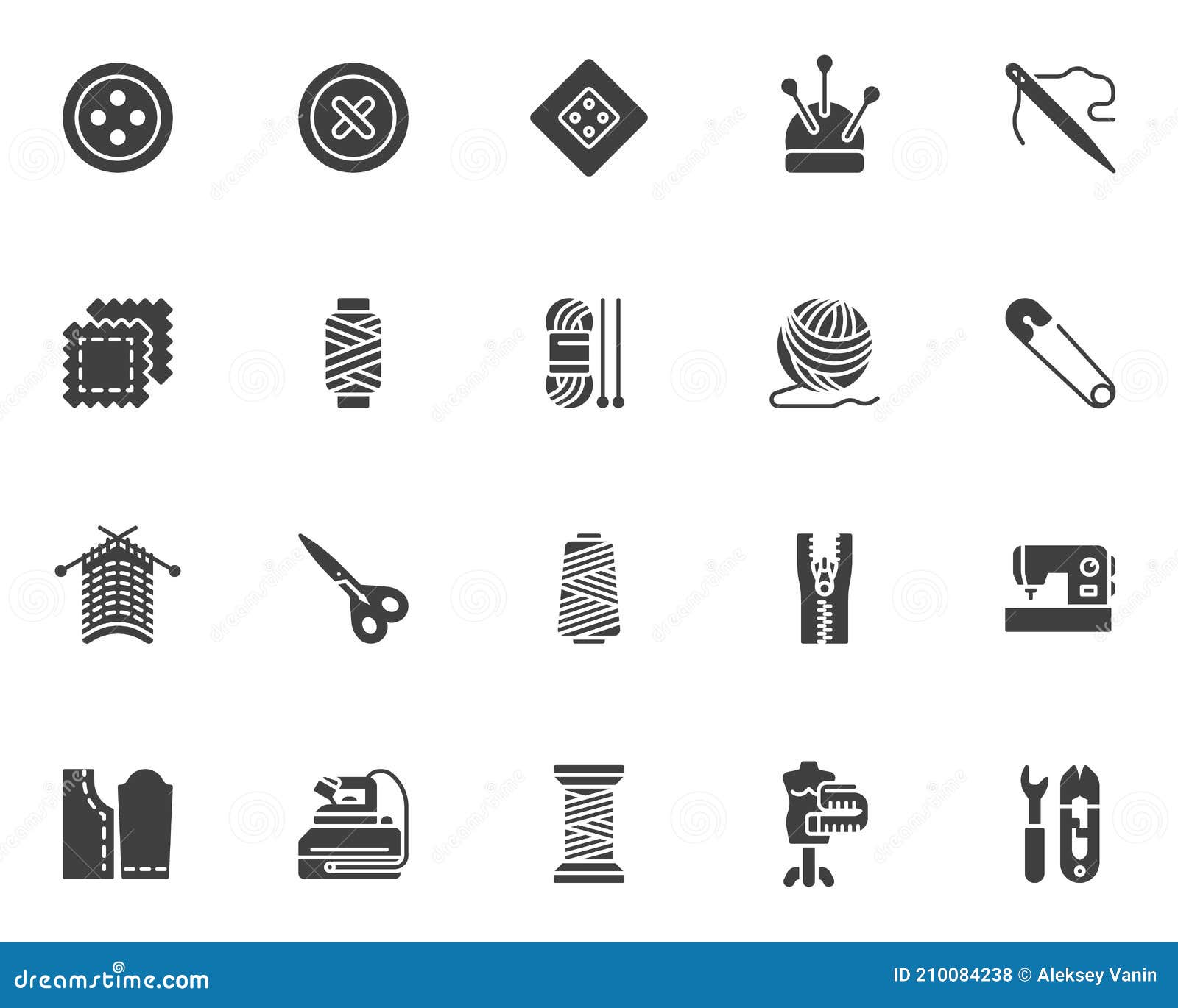 Needlework Sewing Vector Icons Set Stock Vector Illustration Of