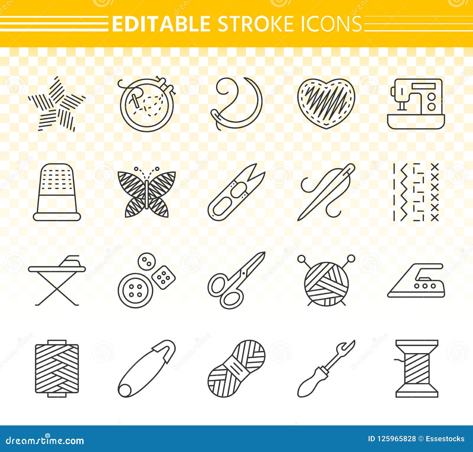 Needlework Simple Black Line Icons Vector Set Stock Vector