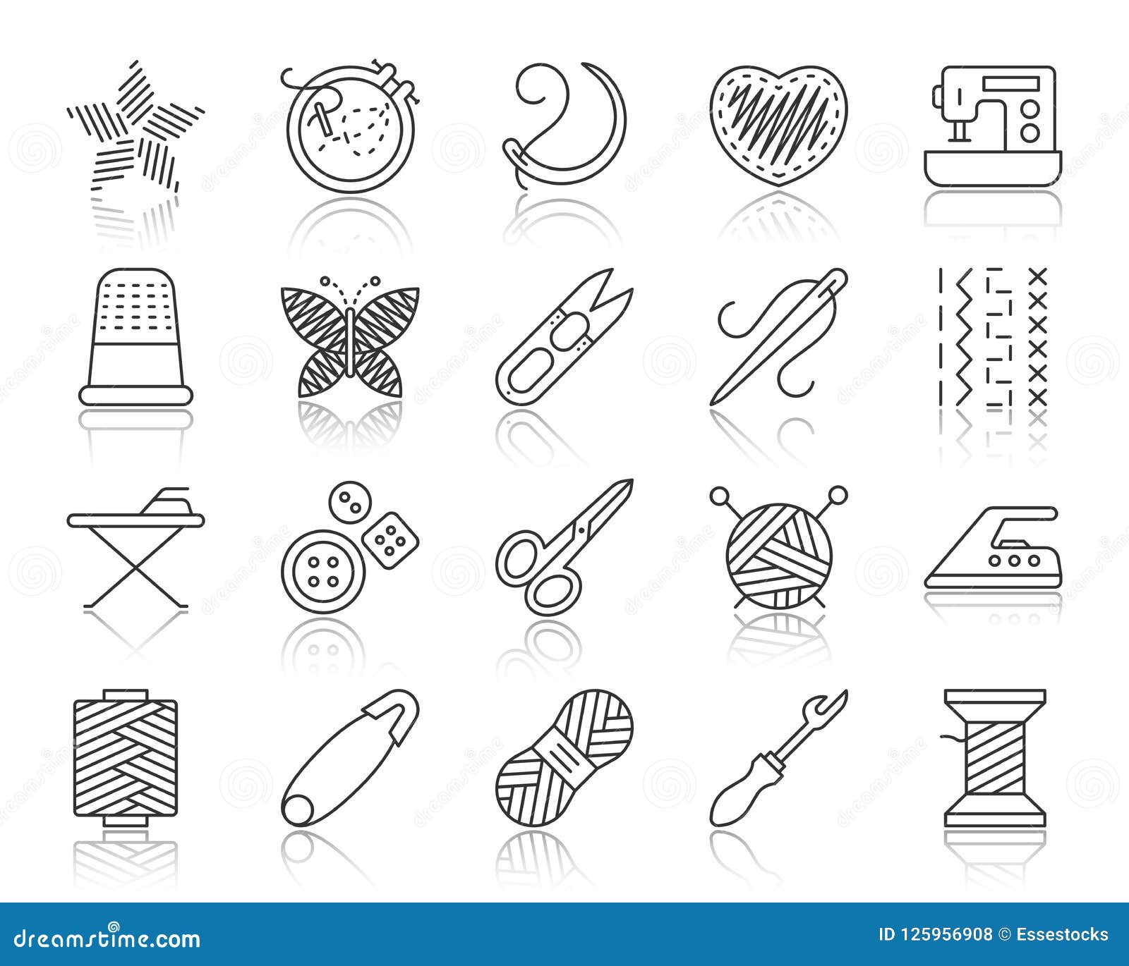 Needlework Simple Black Line Icons Vector Set Stock Vector
