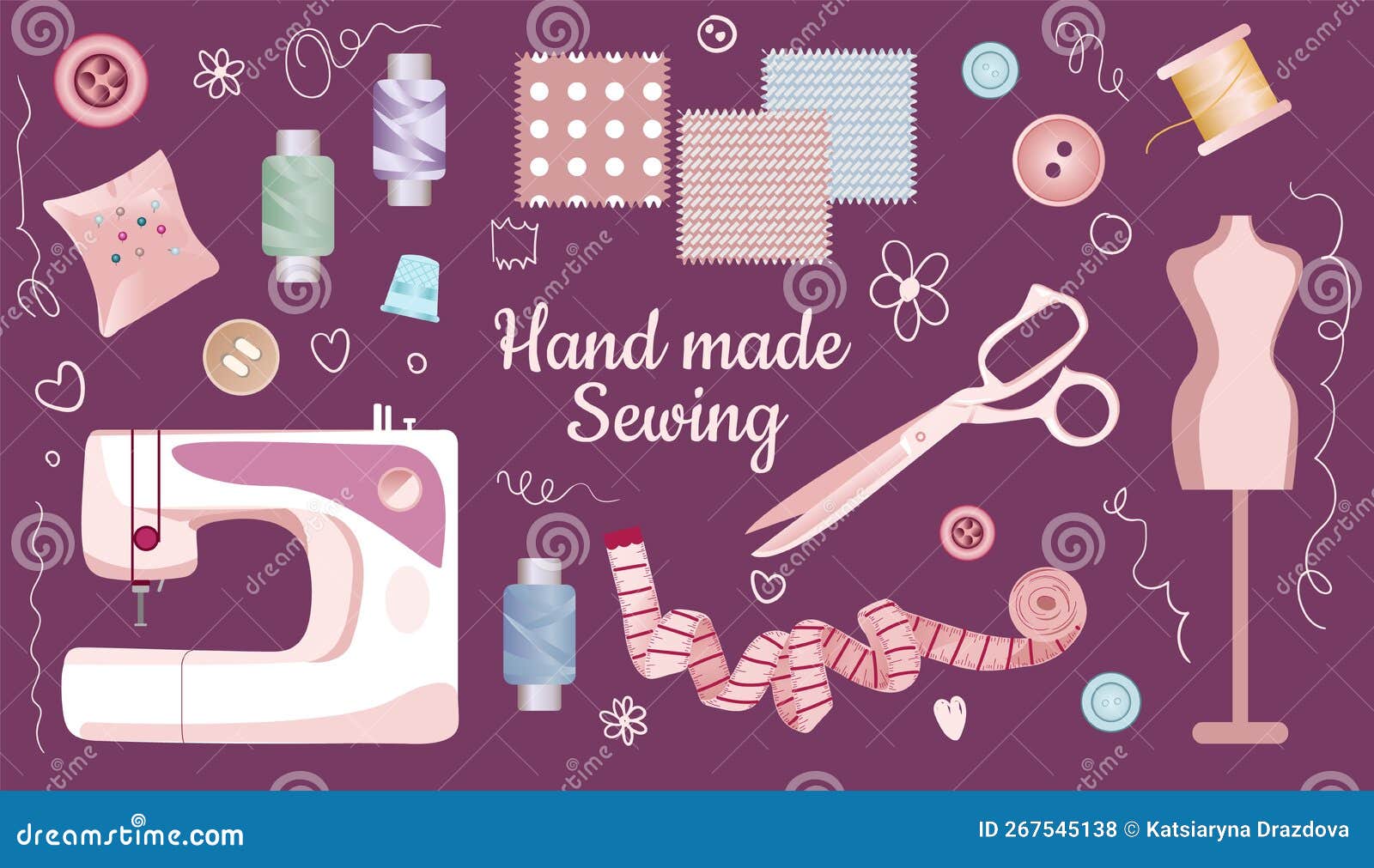 Needlework Tools Set. Handmade Kit Sewing Machine, Iron, Scissors ...