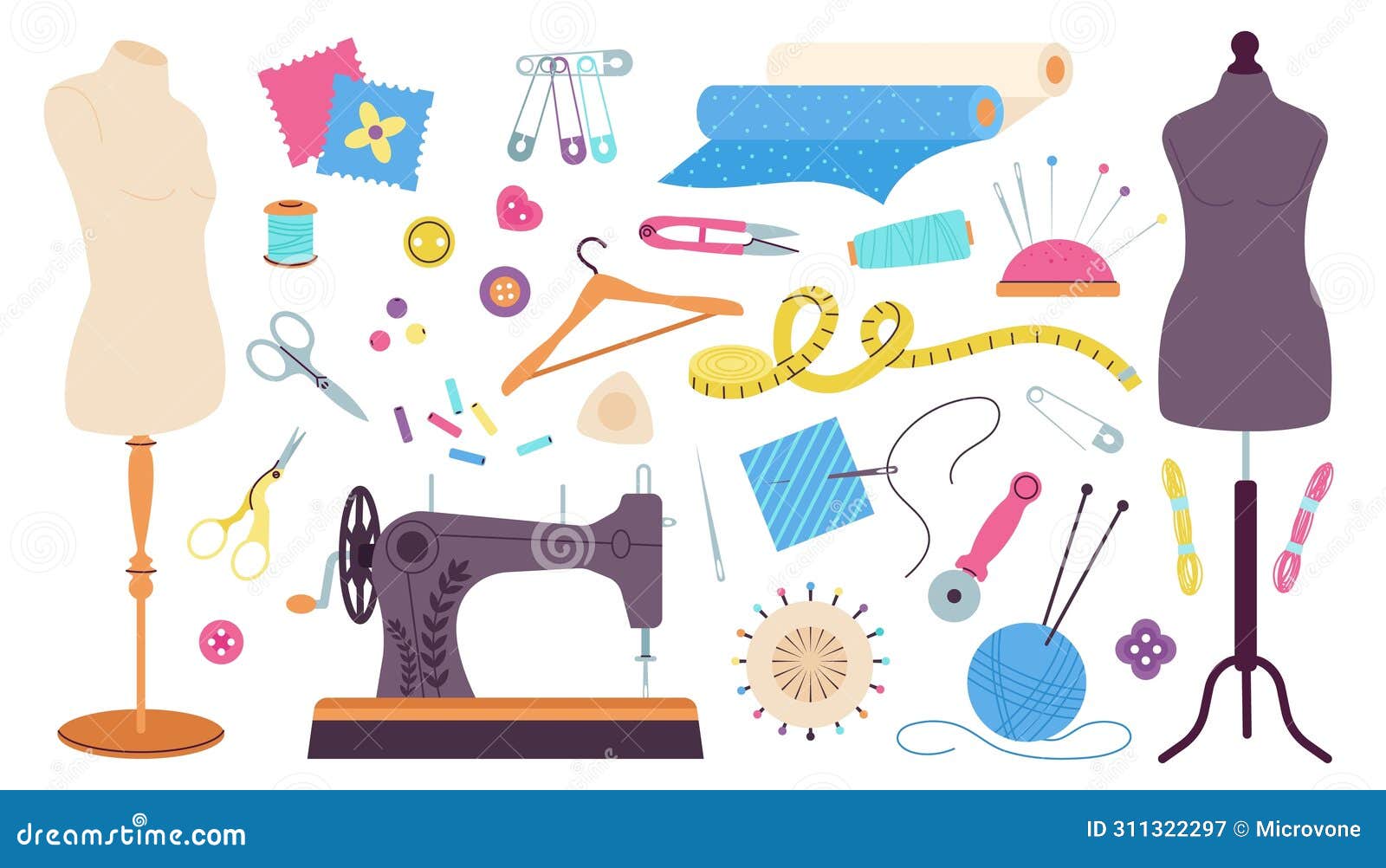 Needlework Tools. Tailoring Tools and Equipment, Hand Crafting Elements ...