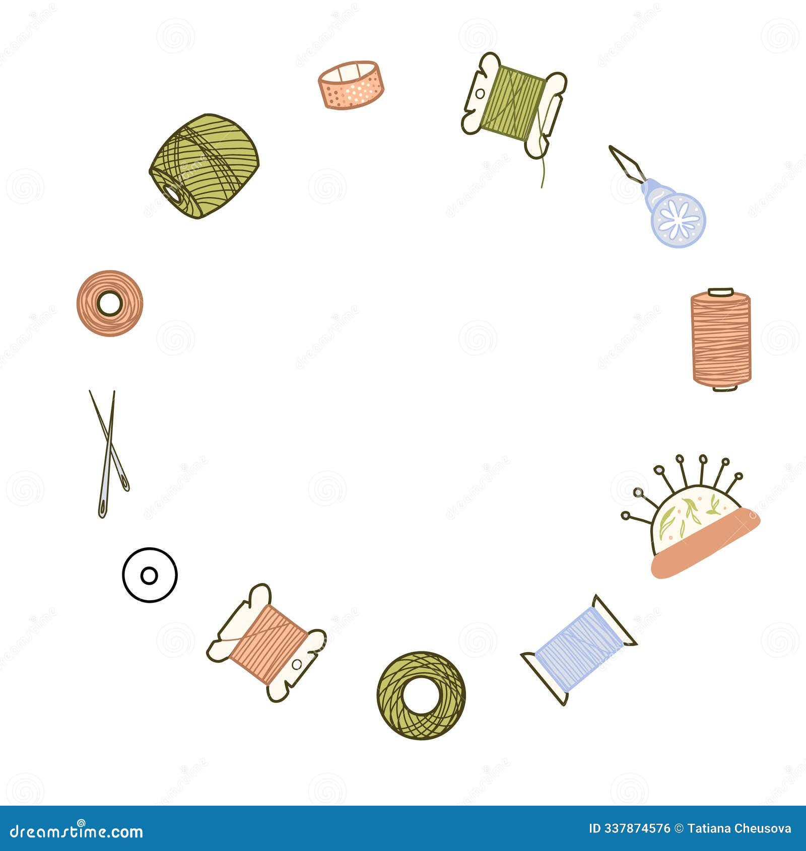 Needlework Frame With Sewing Equipment Elements. Cartoon Vector ...