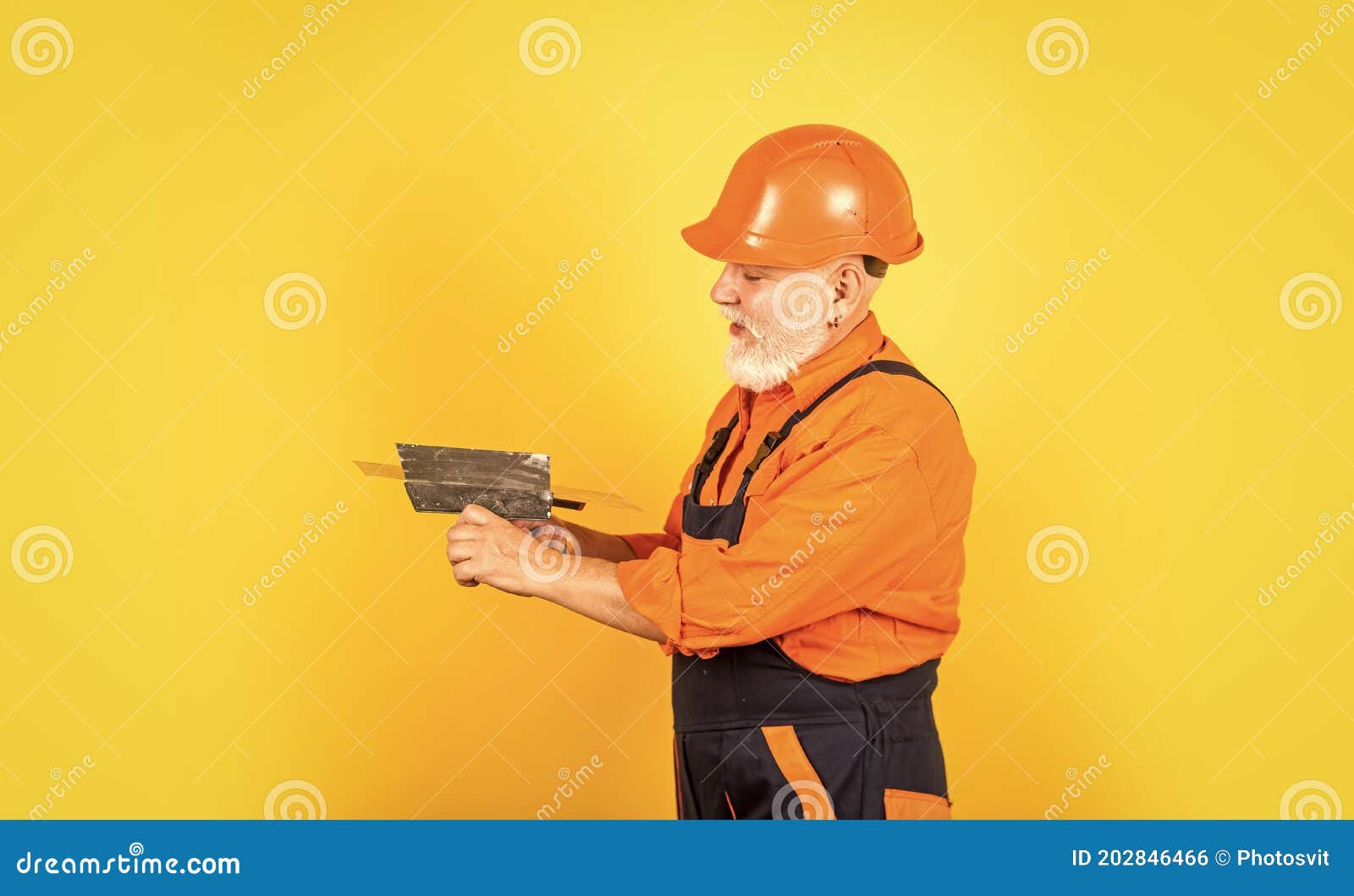 He Needs Little Break. Plasterer in Working Uniform Plastering. Man ...