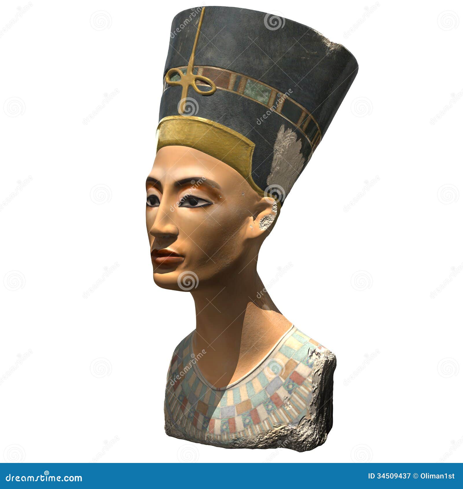Nefertiti Bust 3d Illustrated Stock Illustration - Illustration of vray ...