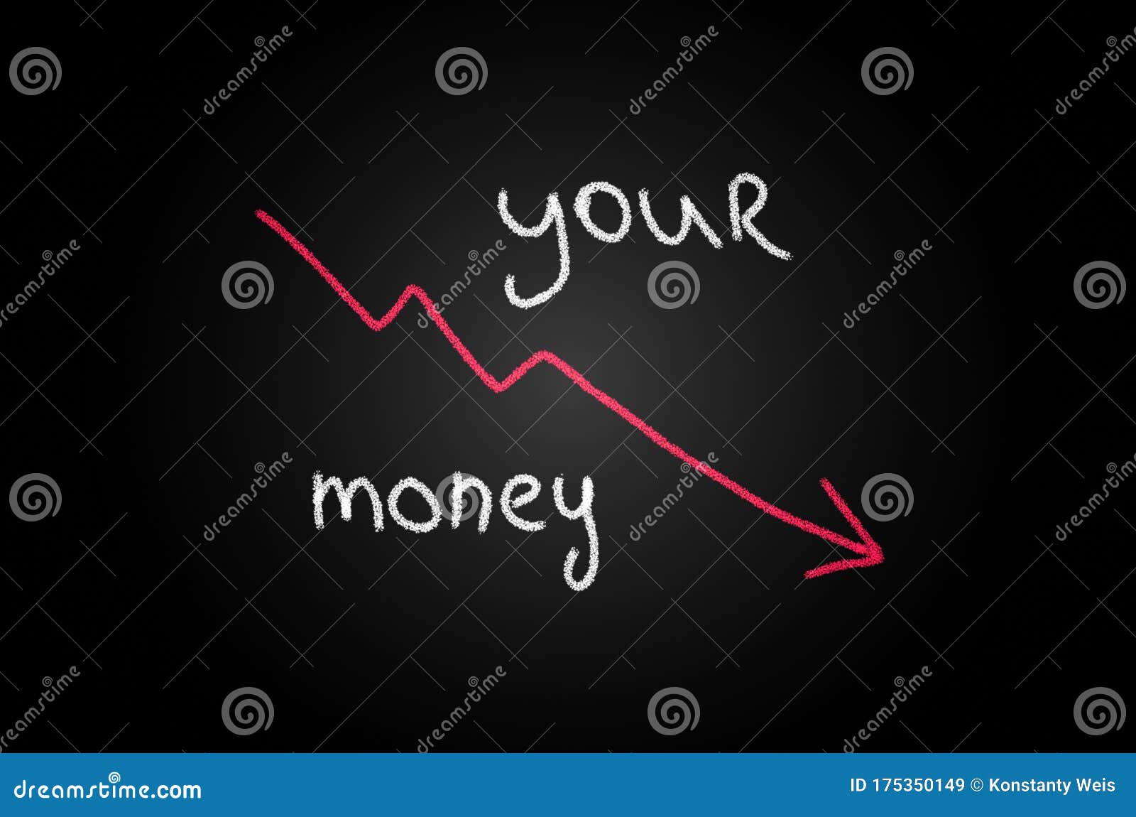 Negative Chart on Chalkboard. Your Money Inscription Stock Image ...